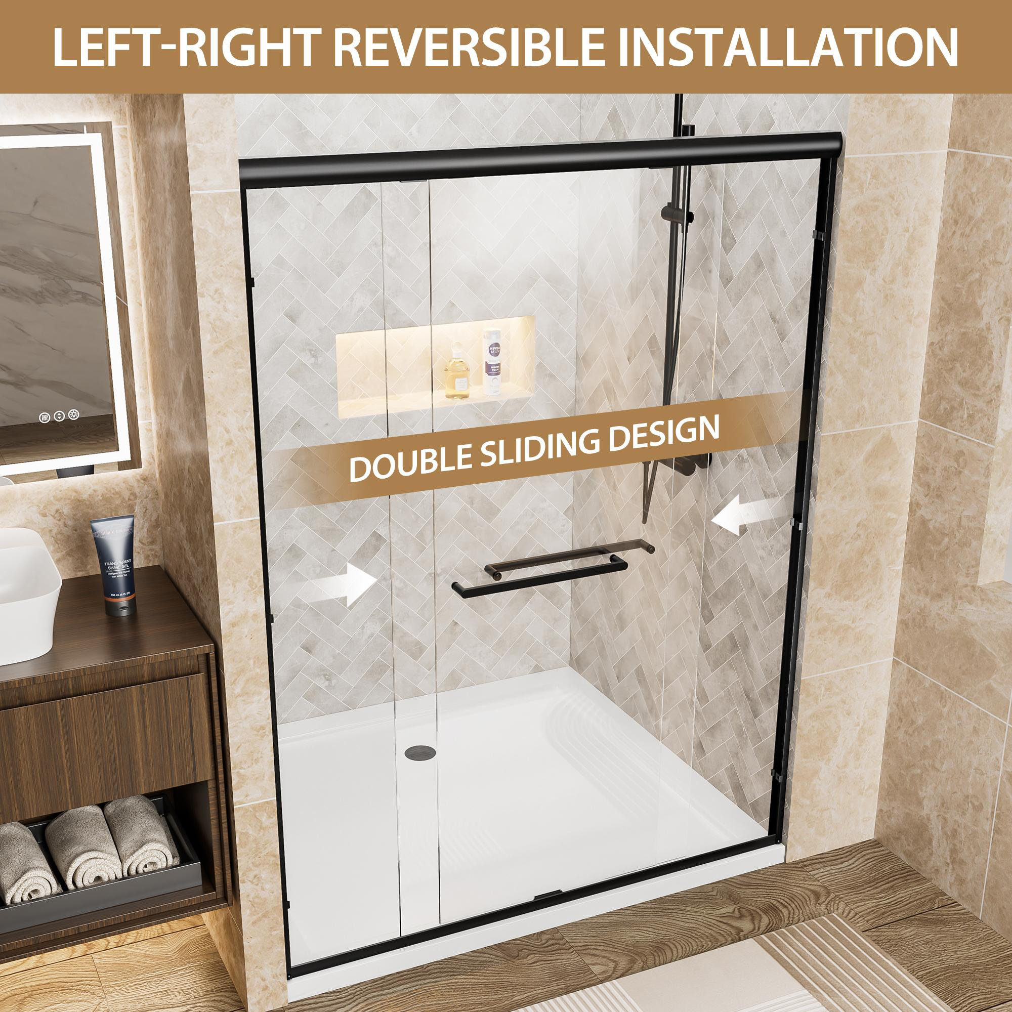 EASTANA Aluminum Frame Double Sliding Shower Door, 1/4" (6mm) Clear ...
