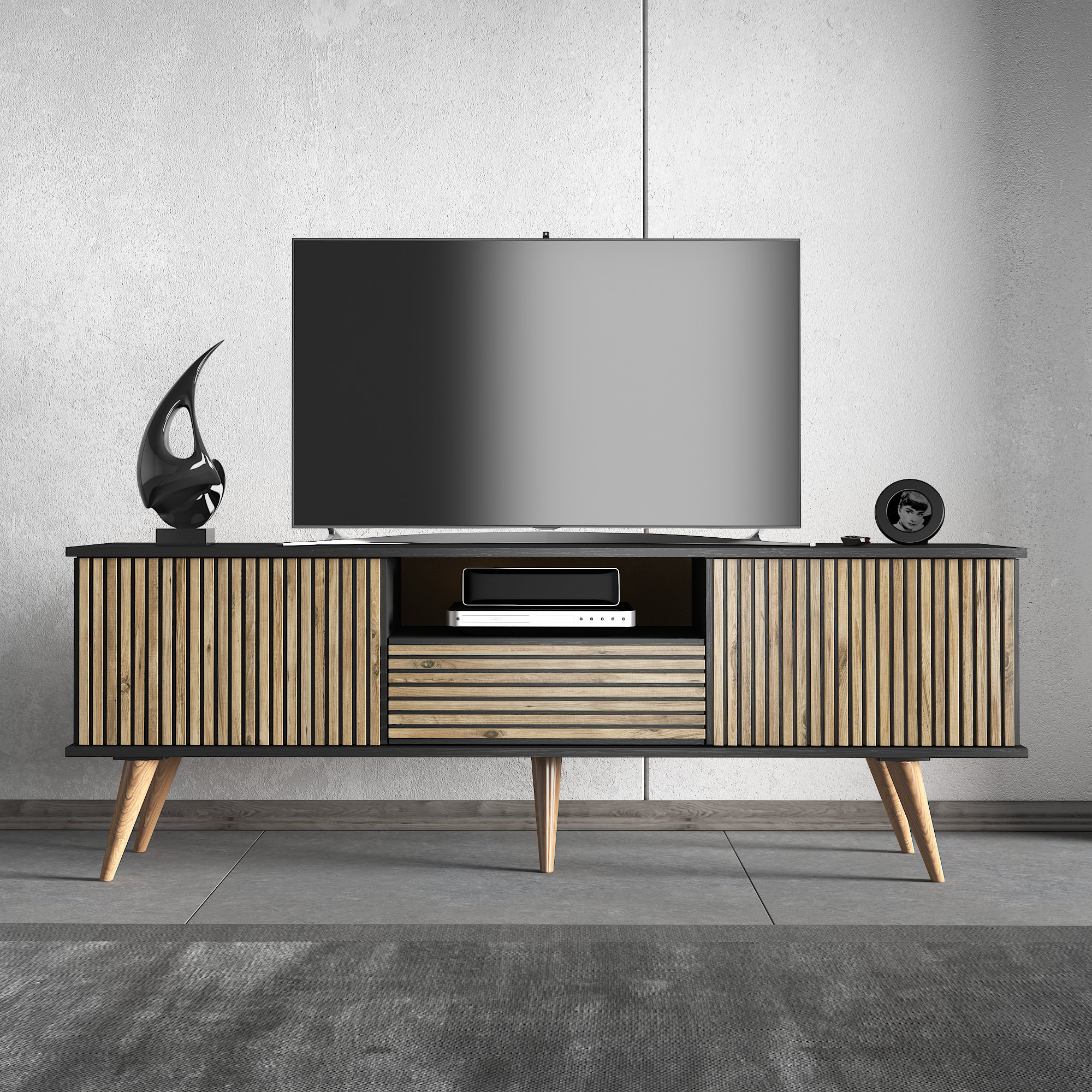 George Oliver Frimmy Mid Century Modern TV Stand Up to 80" TVs Console ...