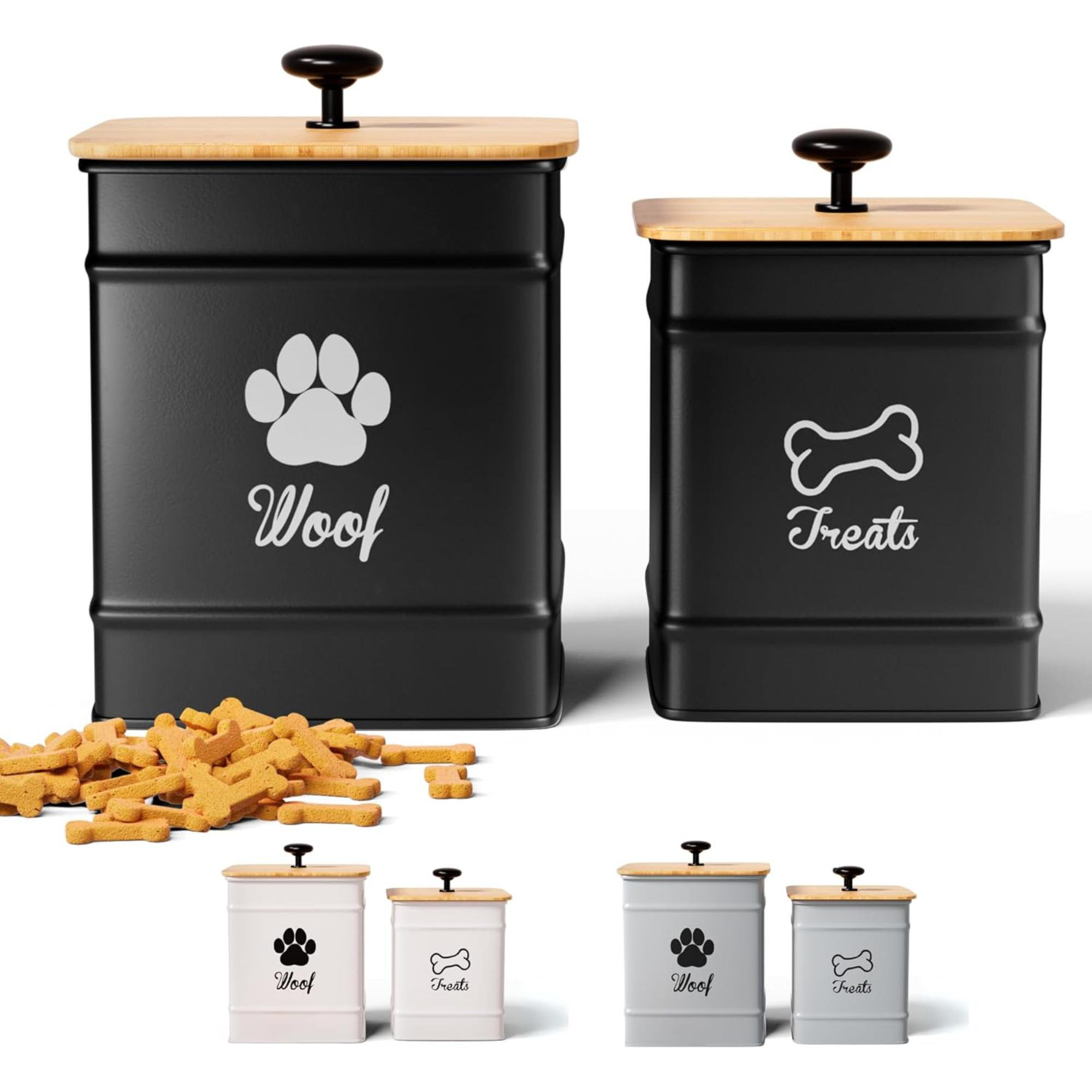 Textiles Hub Dog Treat Container Airtight Set Of 2 Iron Dog Treat Jars ...