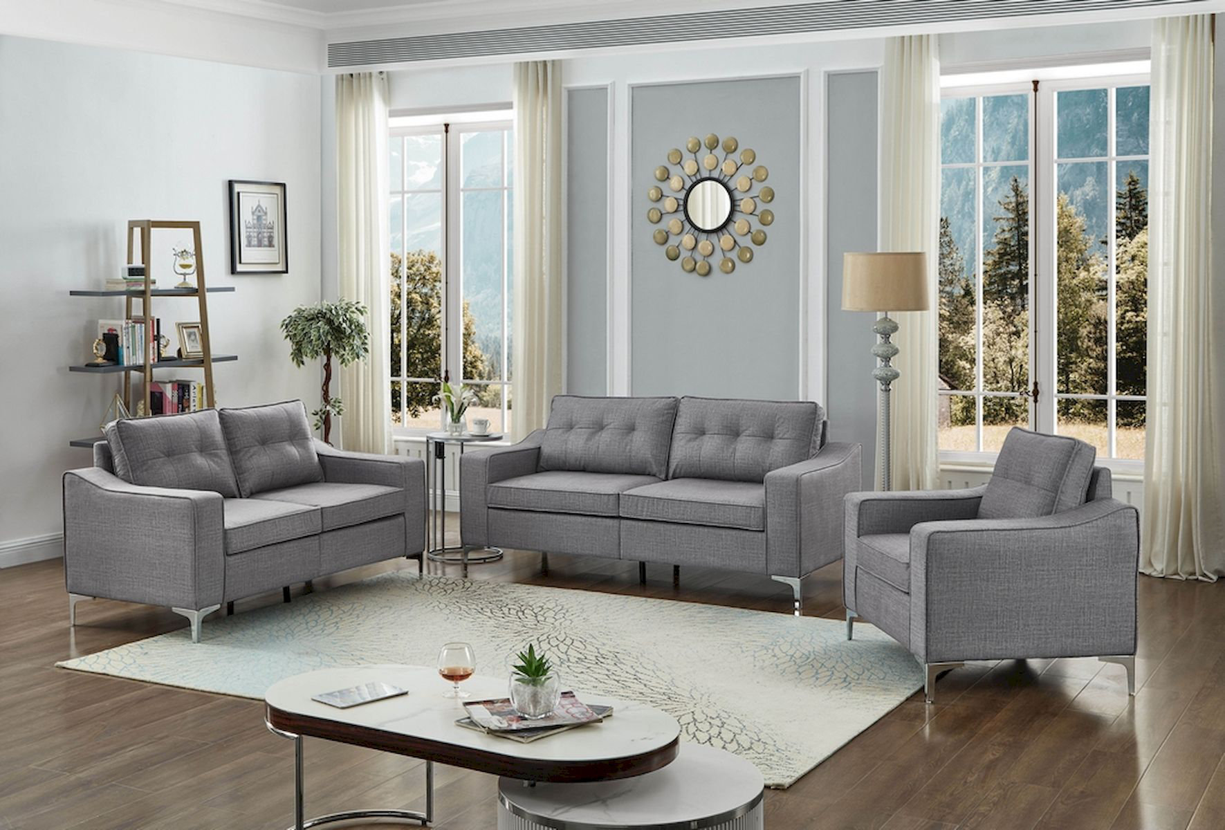 Latitude Run® Gray Fabric Features Button Tufting And Chrome Legs Sofa | Wayfair