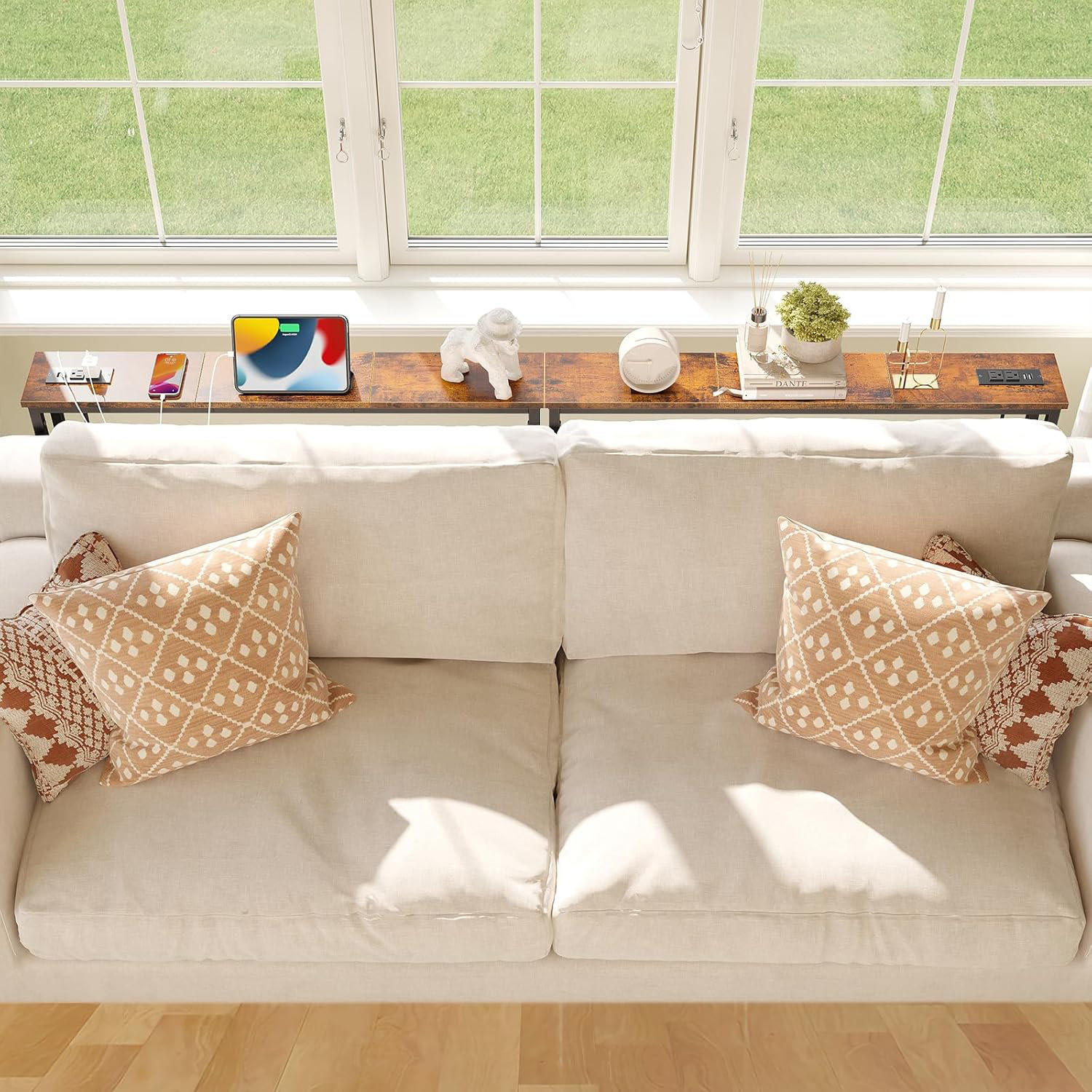 17 Stories Narrow Console Sofa Table With Built-In Power Outlets And ...