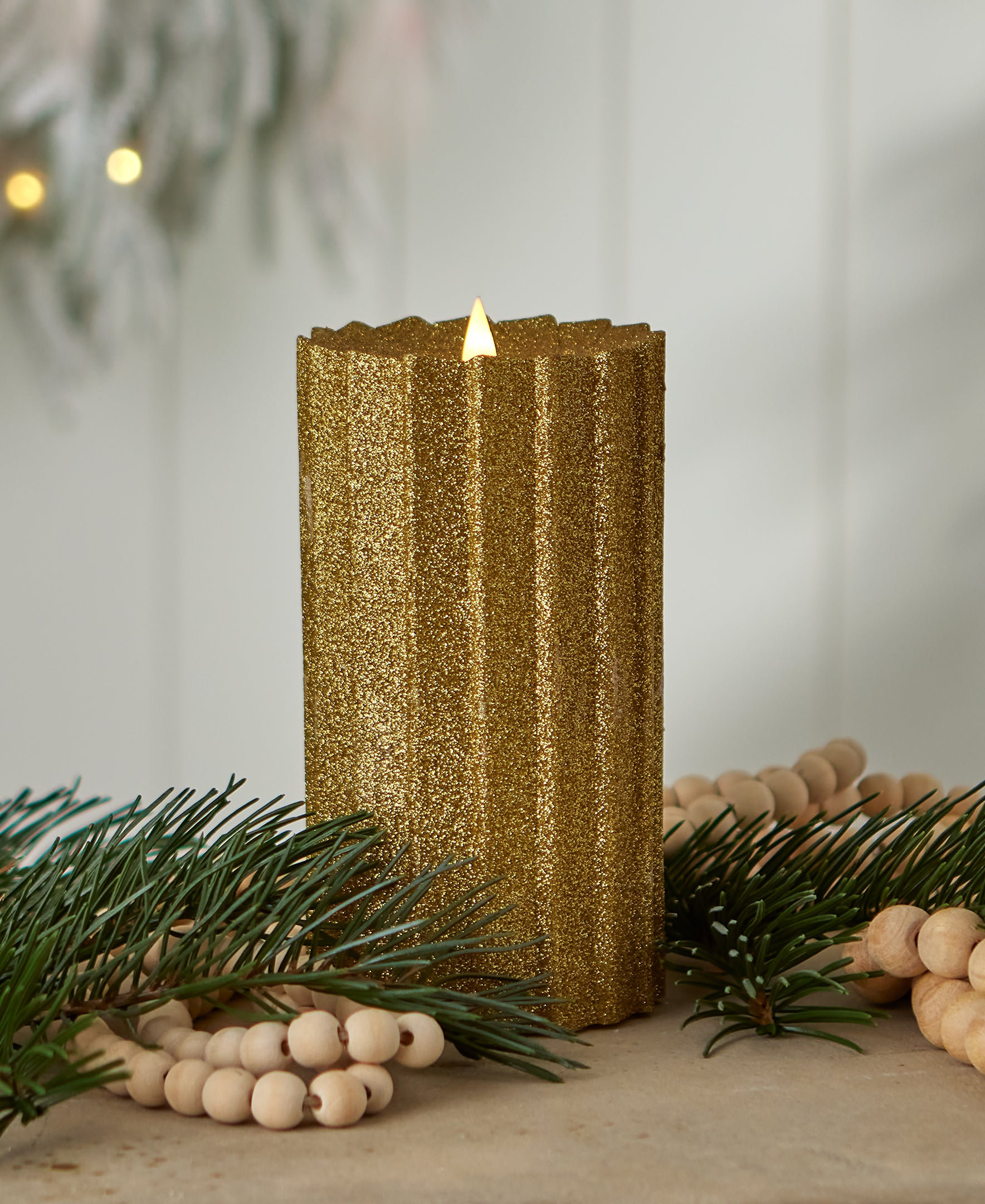 Everly Quinn Sutton Fluted Motion Flameless Candle 4 Glitter Gold | Wayfair