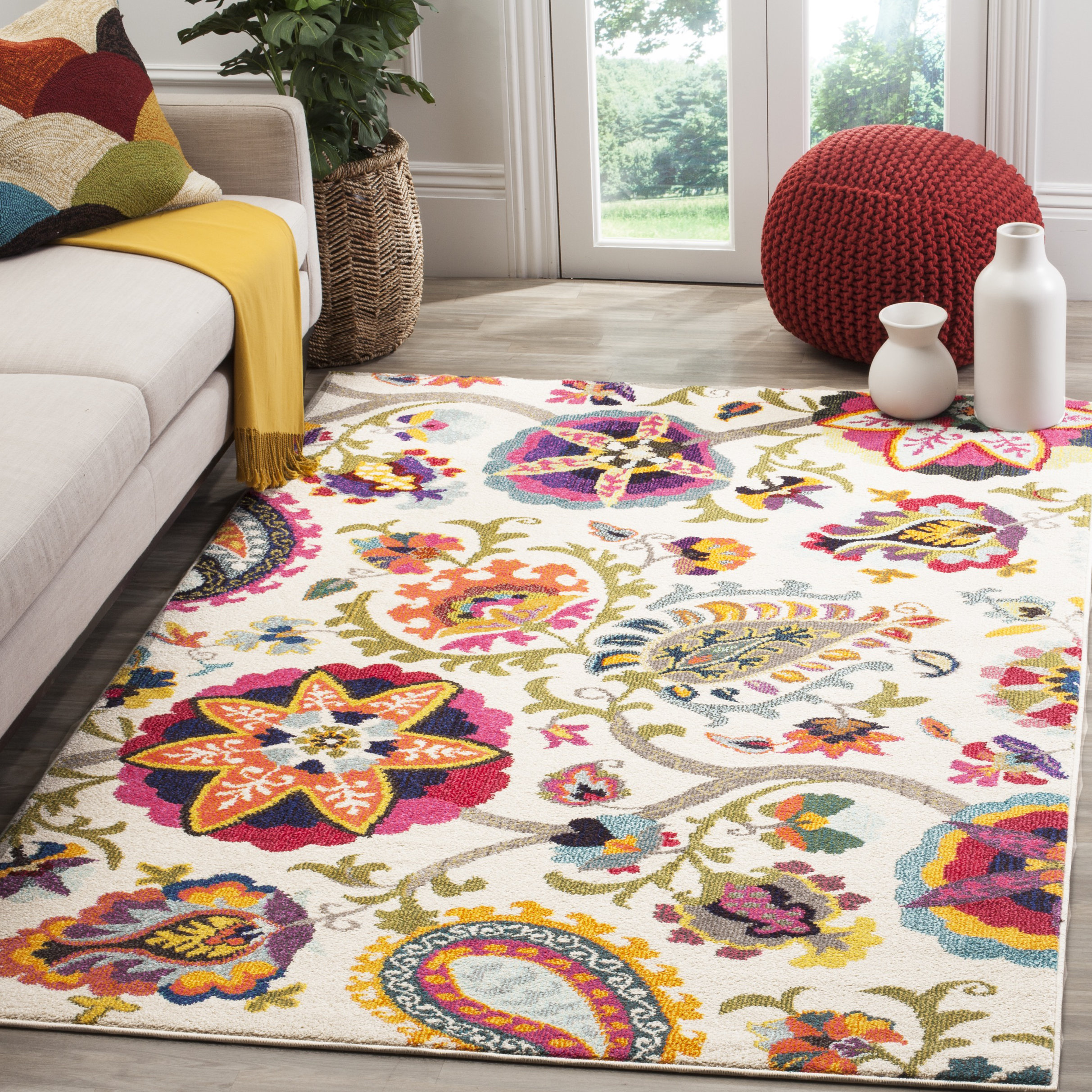 Hykkon Dyson Ivory/Red/Yellow/Gray Area Rug & Reviews | Wayfair.co.uk