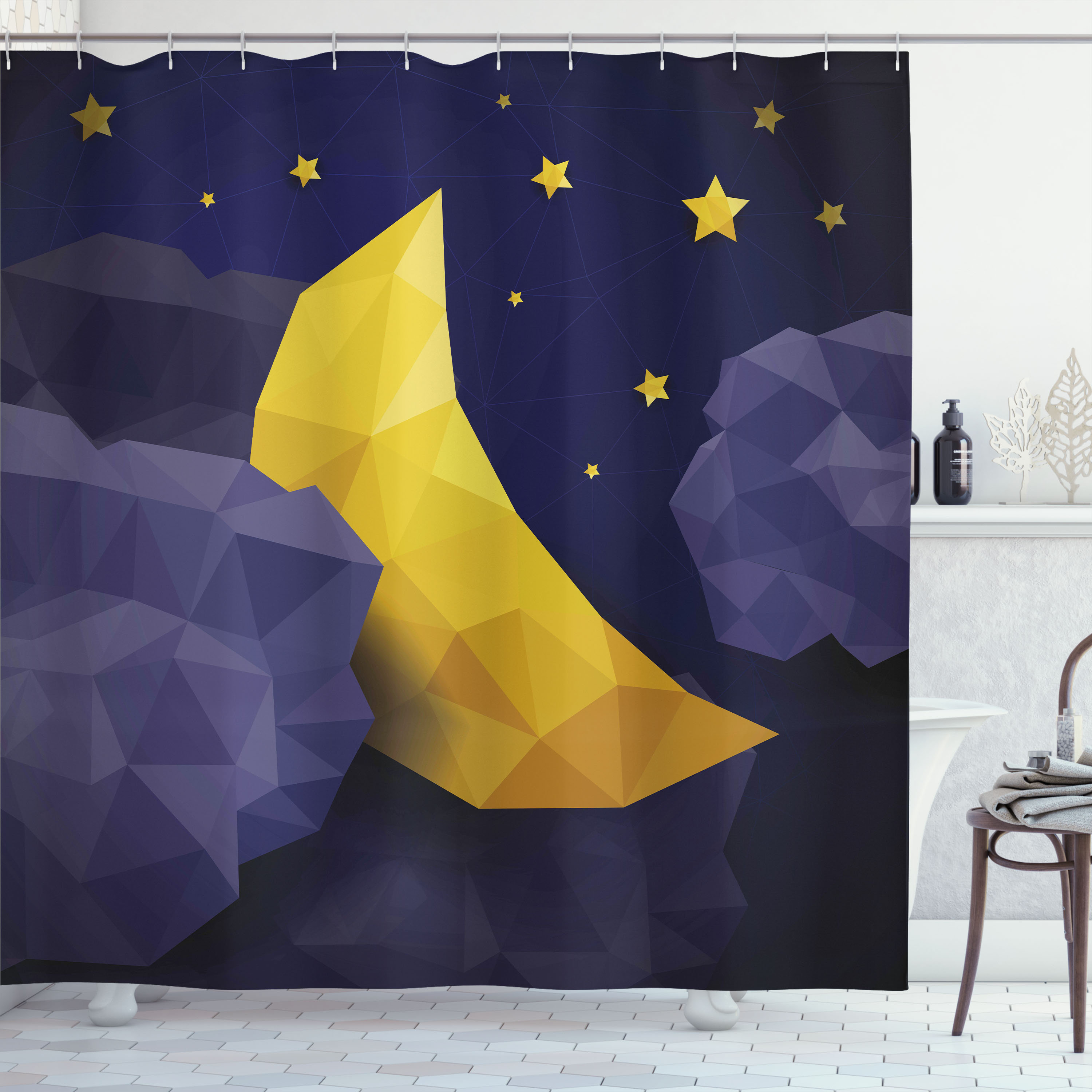 East Urban Home Coizer Geometric Shower Curtain Triangle Night Sky Navy ...
