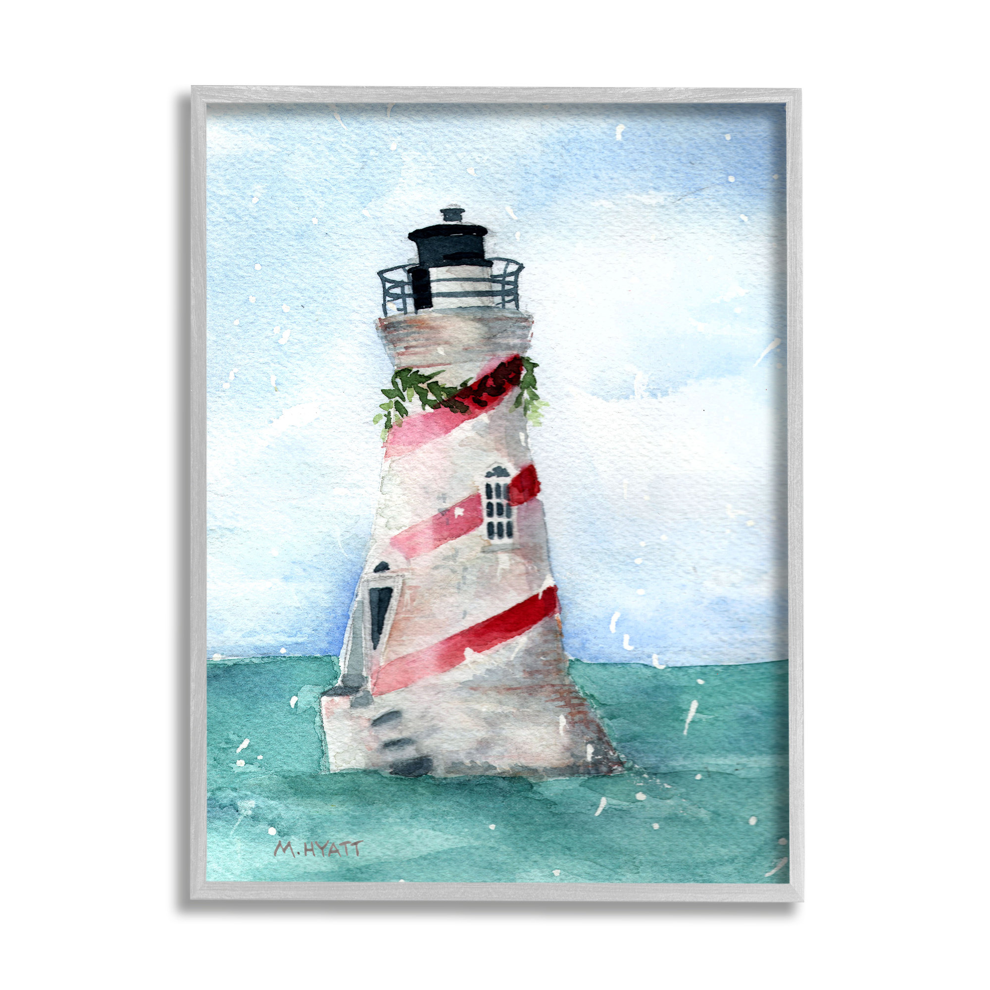 Stupell Industries Nautical Holiday Lighthouse Christmas Candy Cane ...