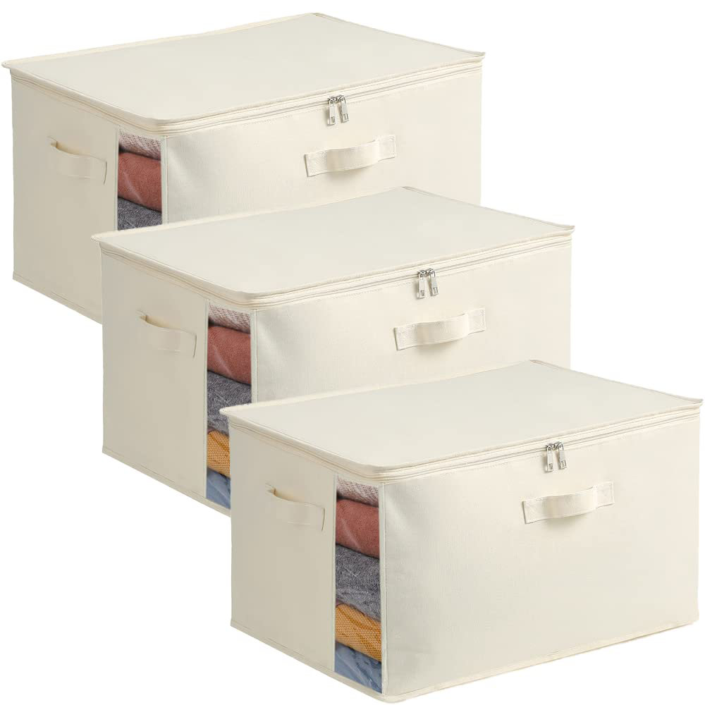 Latitude Run® Foldable Cotton Storage Bags - 3-Pack Natural Color ...