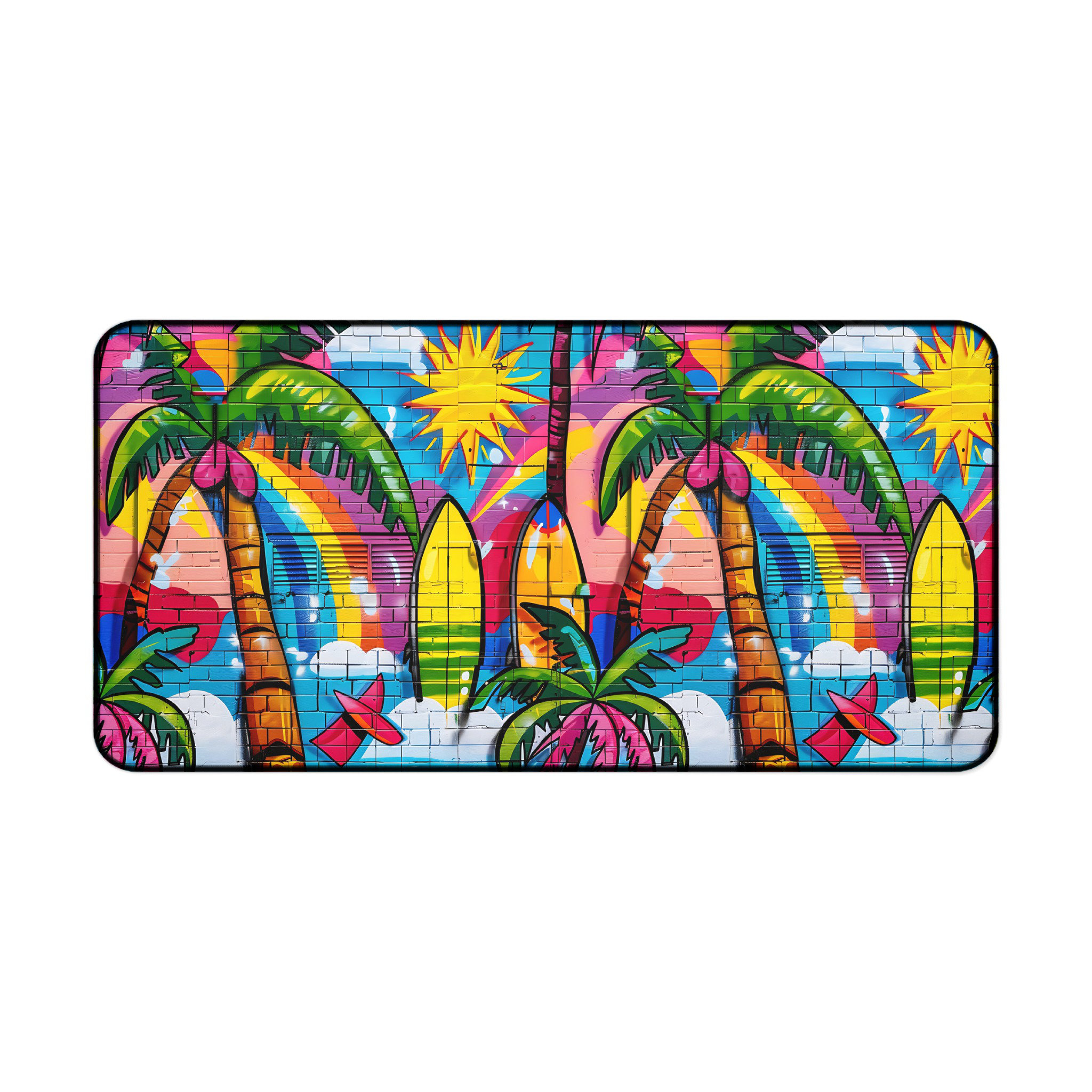 East Urban Home Beach Graffiti Mouse Mat, Colorful Palm Tree Surfboard ...