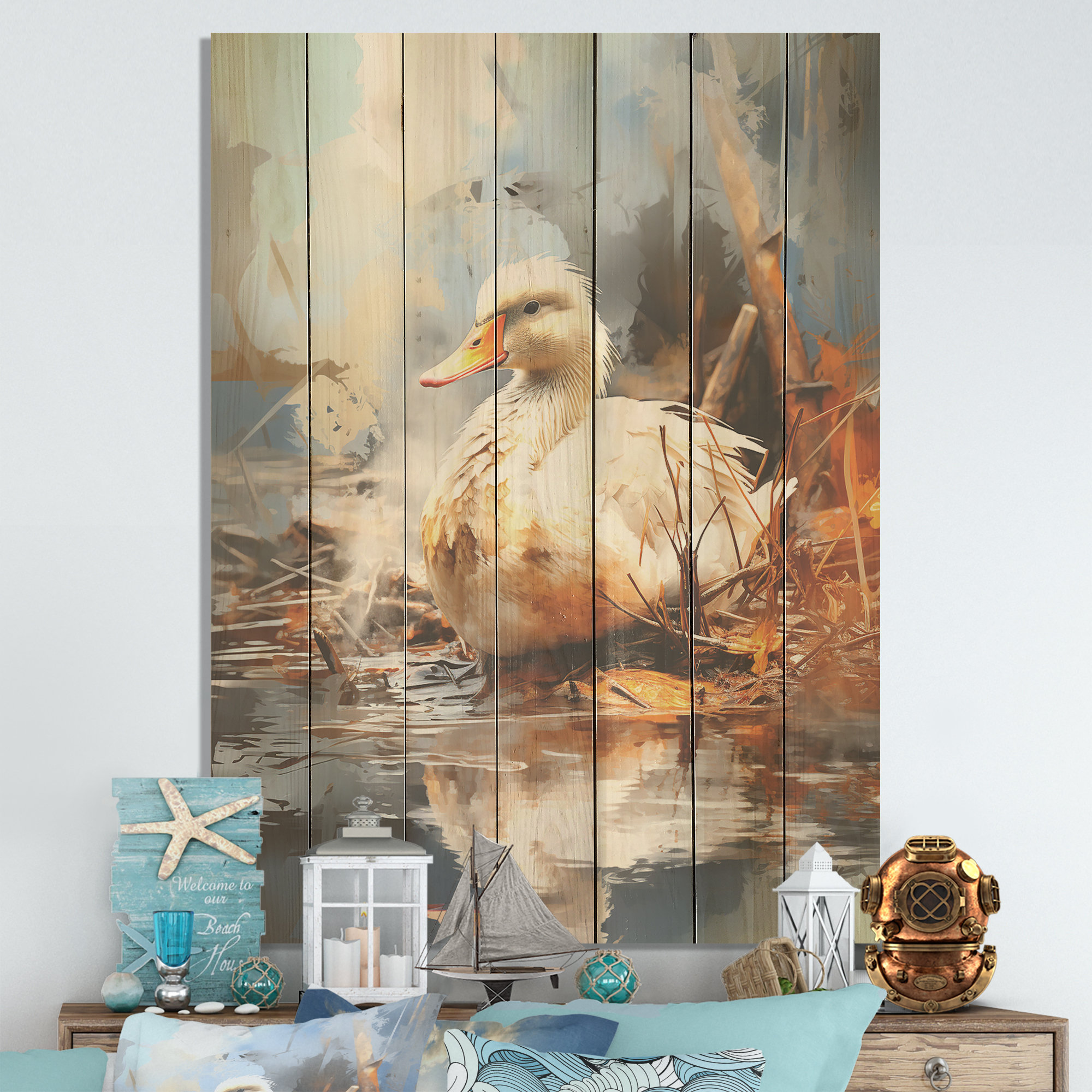 August Grove® Misty Marsh Duck I - Duck Animal On Wood Print | Wayfair