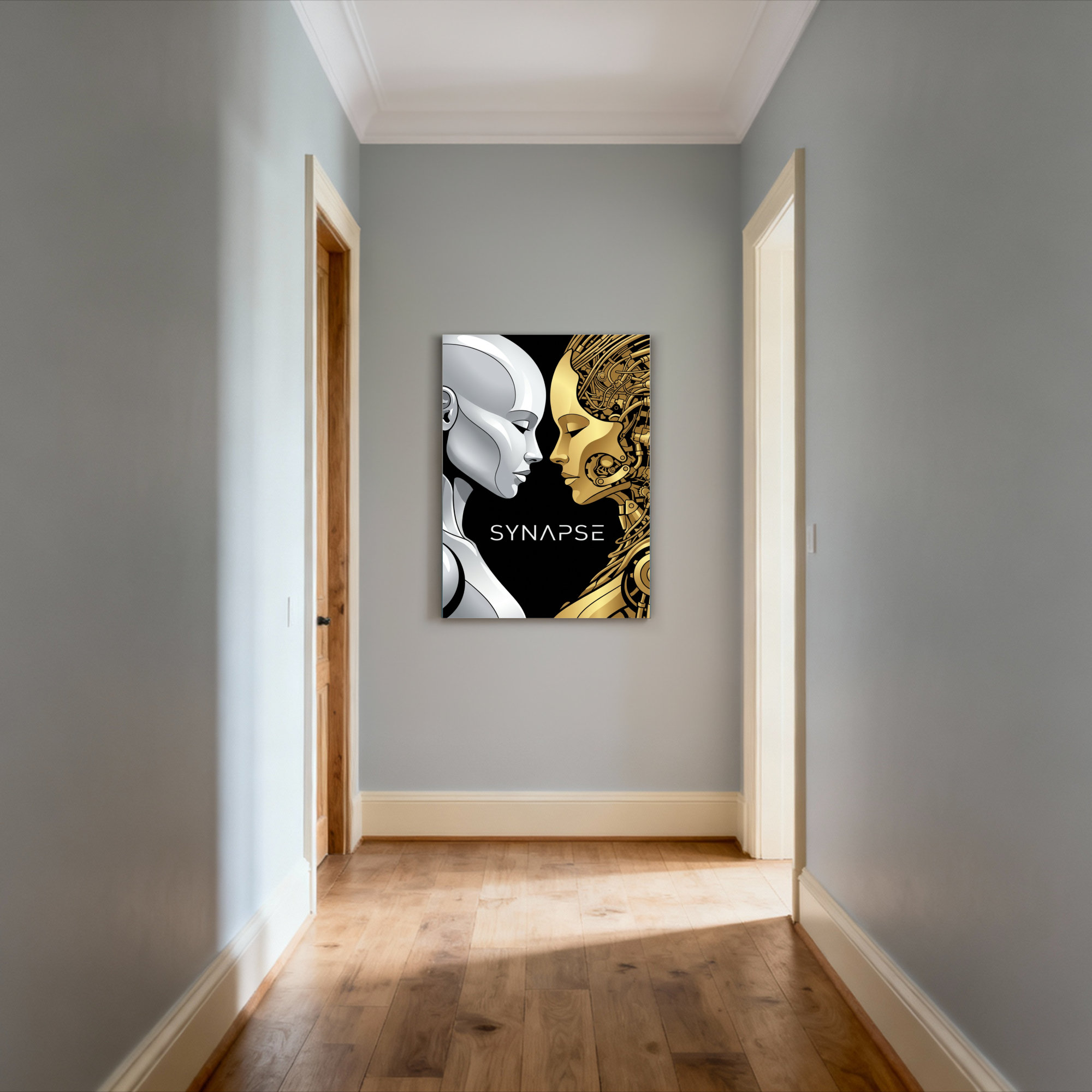 Wrought Studio Synapse Robot And Golden Mechanic Woman Canvas Wrapped ...