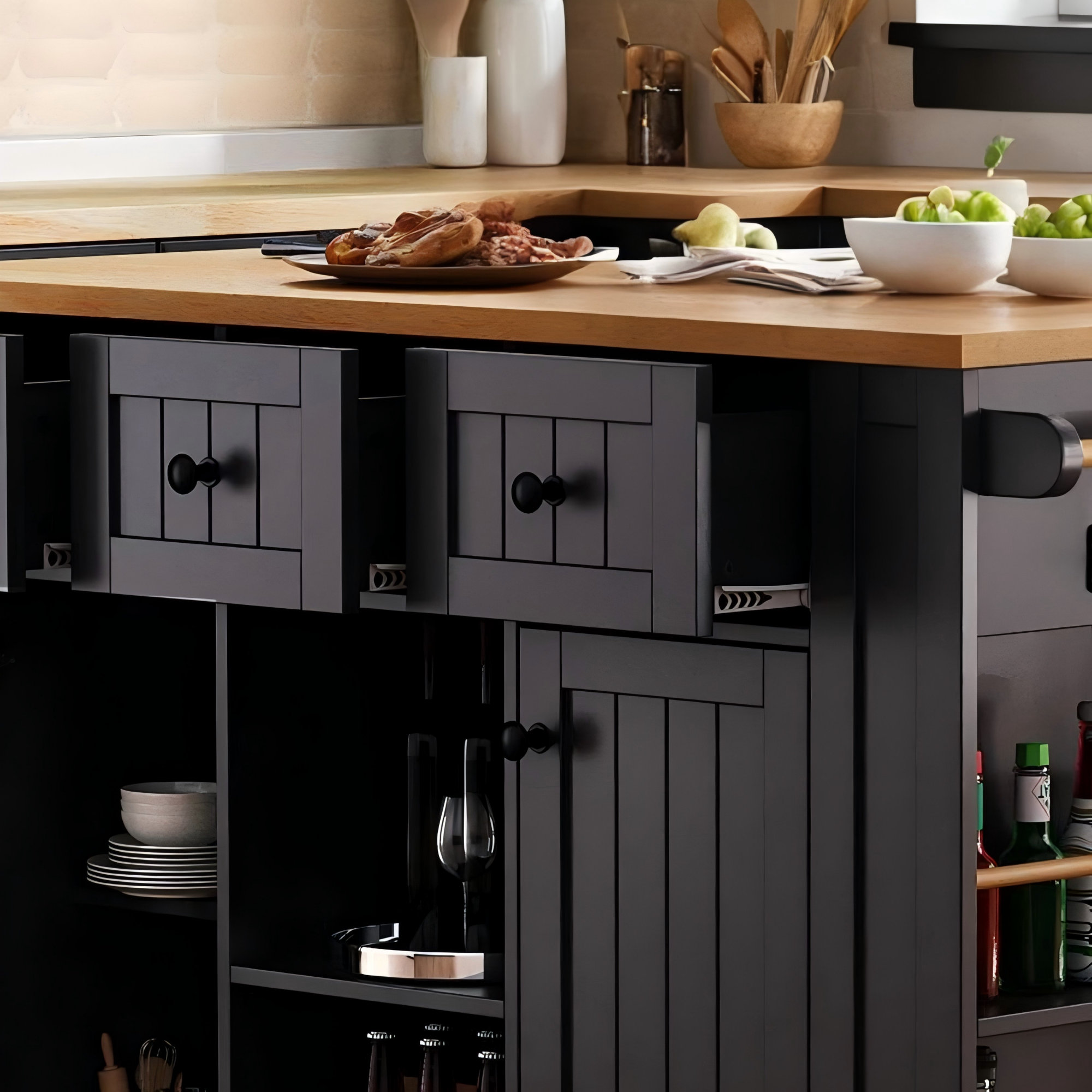 Lark Manor 53-inch Large Kitchen Island: Includes 2 Bar Stools, Power ...