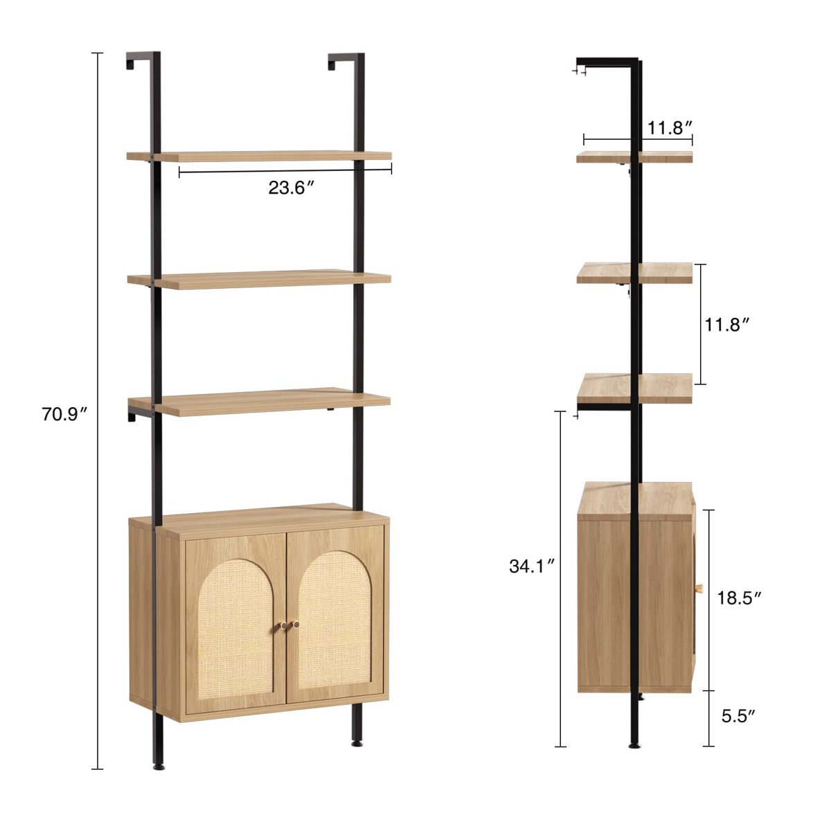 Bayou Breeze Ladder Bookshelf With Cabinet, 5 Tier Tall Ladder Bookcase ...