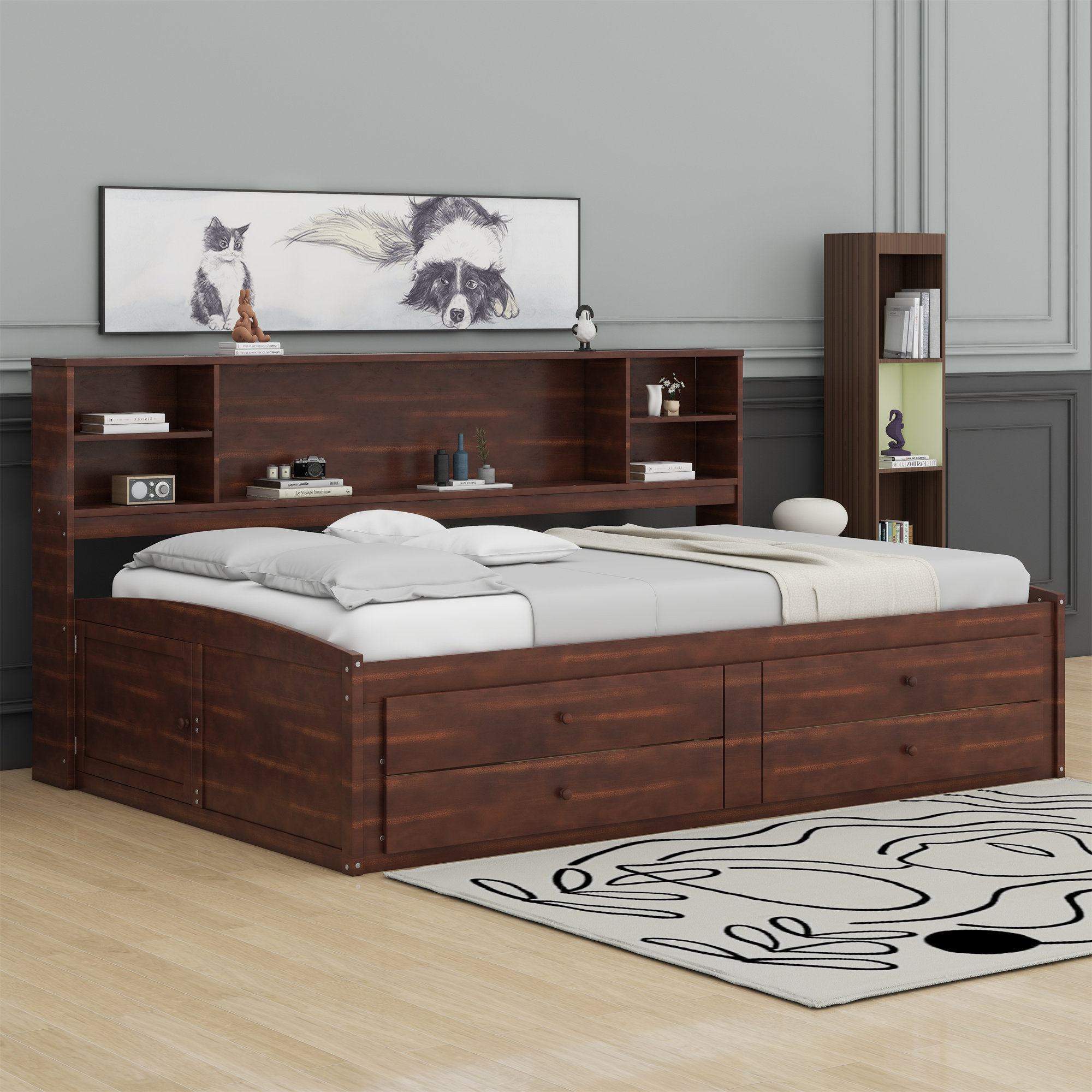 Red Barrel Studio Wooden Captain Bed With Built-In Storage Shelves ...