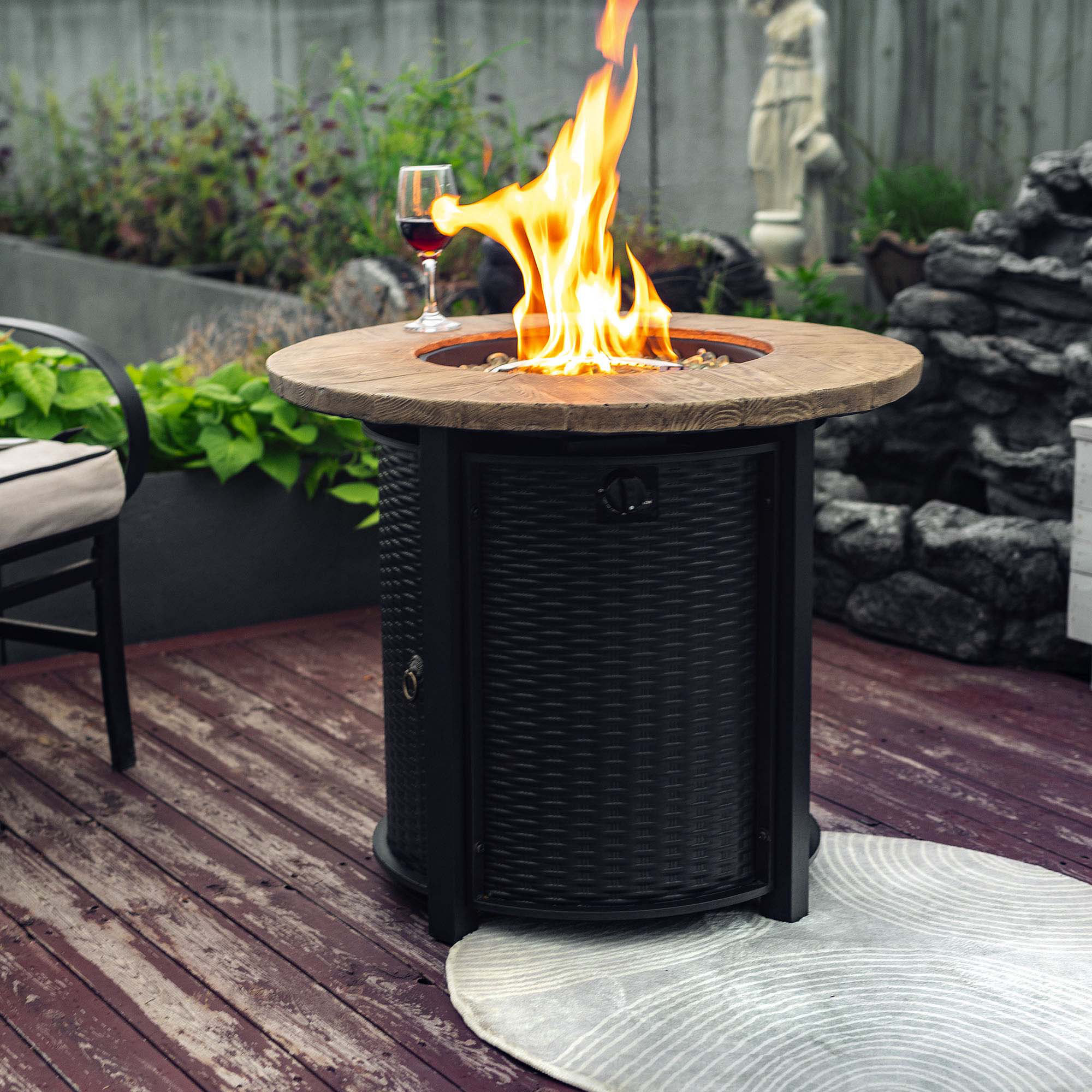 One Allium Way Round Fire Pit Table Propane Fire Table With Lava Rocks - Wayfair Canada