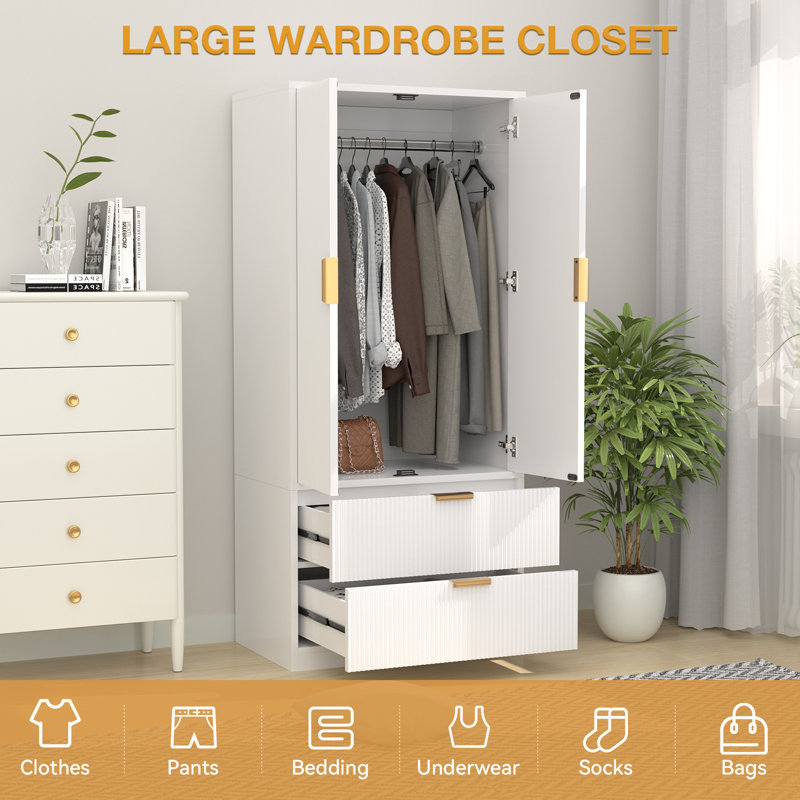 PPorfamilia Wardrobe Closet with 3 Doors and 2Drawers 70"Clothing ...