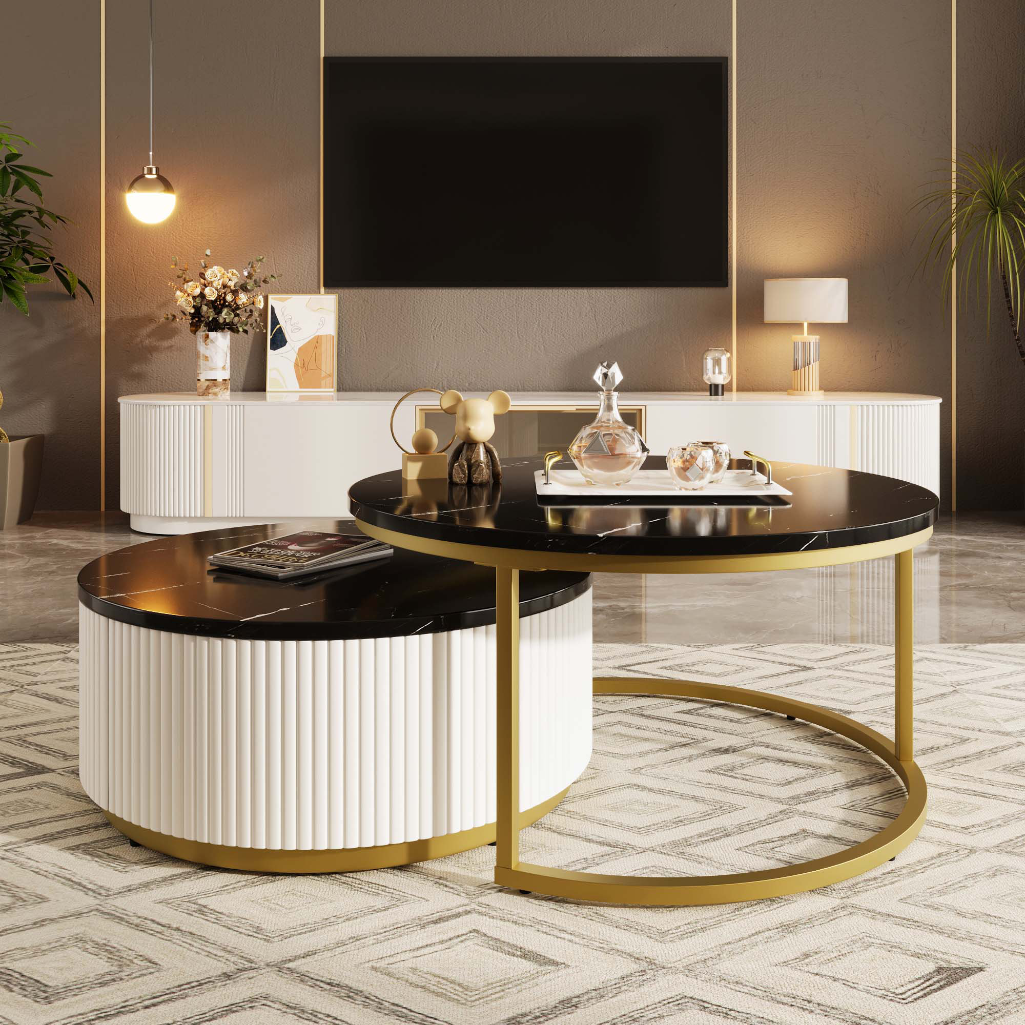 Mercer41 Modern Round Nesting Coffee Table Fluted With Drawer | Wayfair