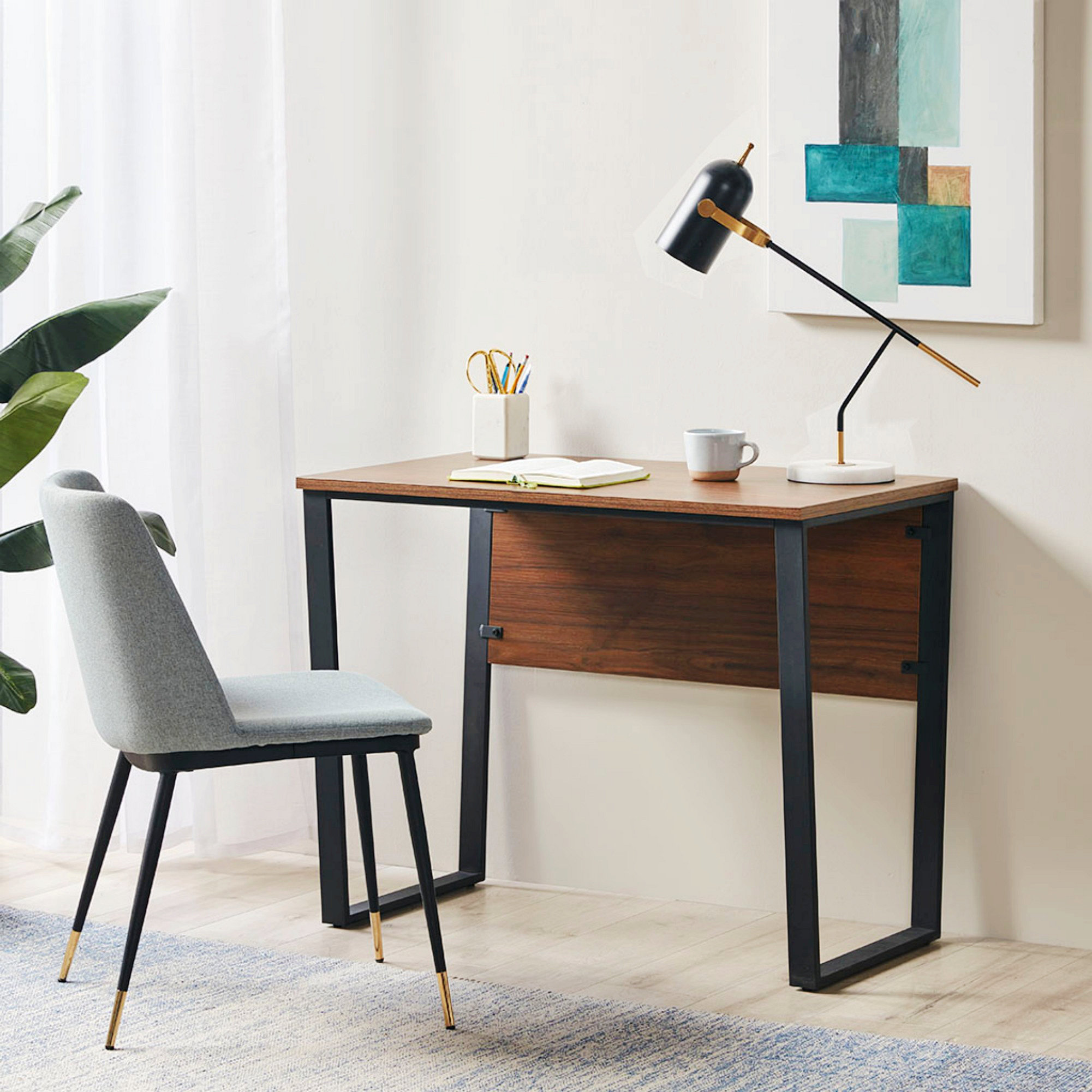 Latitude Run® Writing Desk, Rectangle Computer Desk With Metal Legs ...