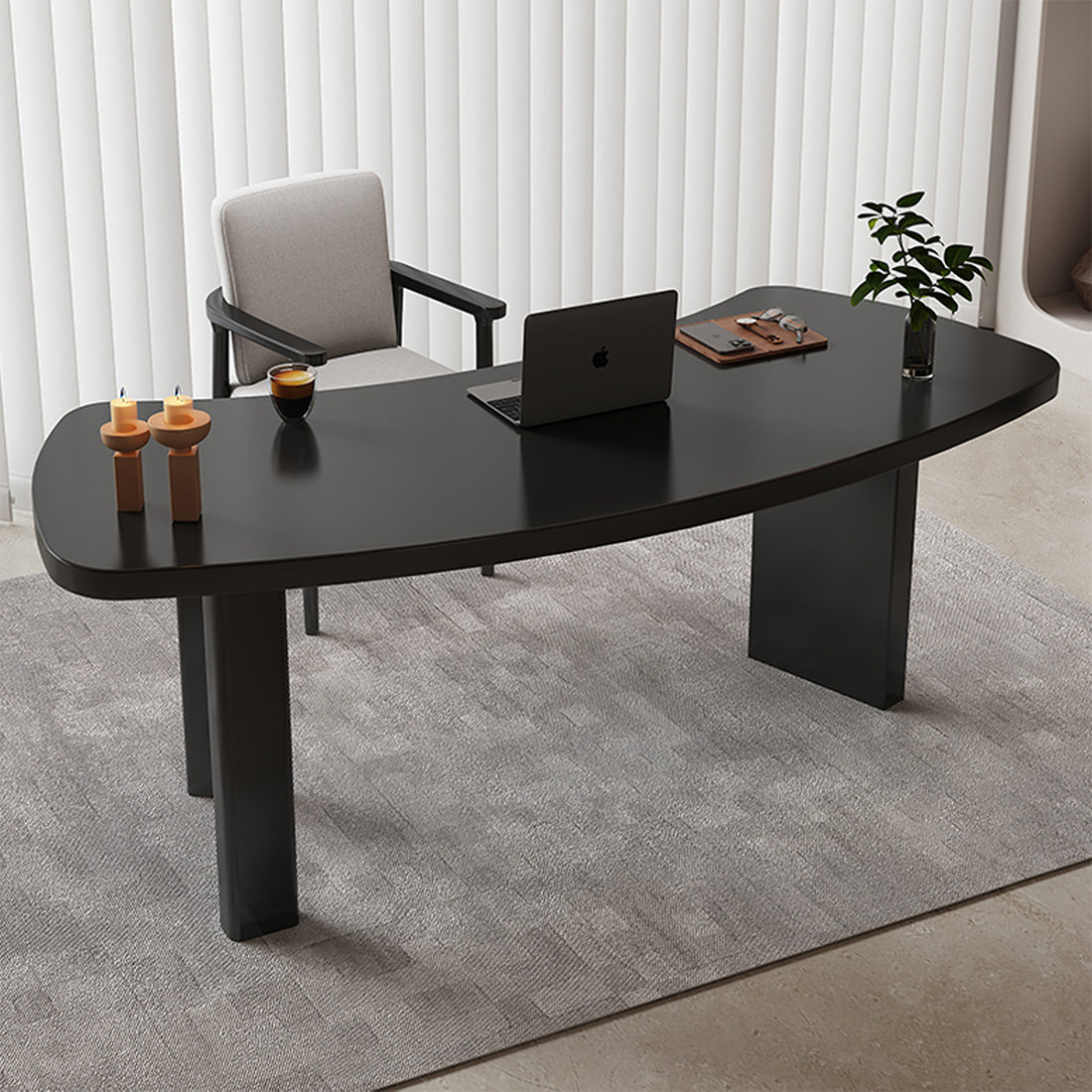 Inbox Zero Black Free form Solid Wood Writing desk | Wayfair