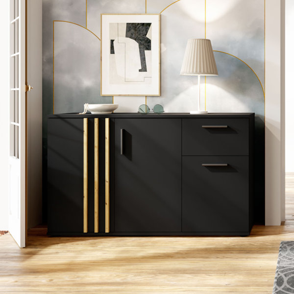 17 Stories Chest of drawers with 3 doors, drawer and slats: 119.8cm W x ...