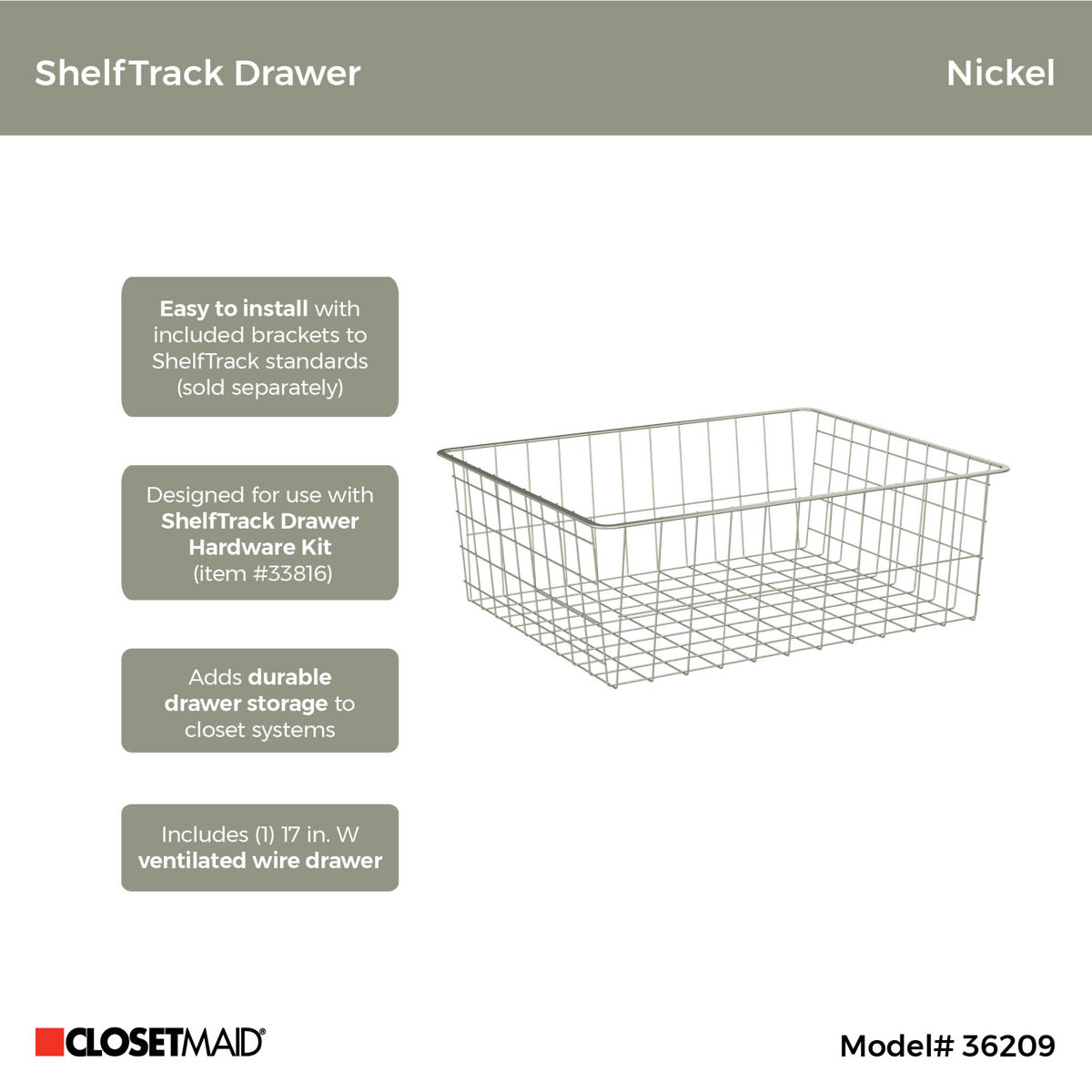 ClosetMaid ShelfTrack Wire Basket Add-On Drawer | Wayfair