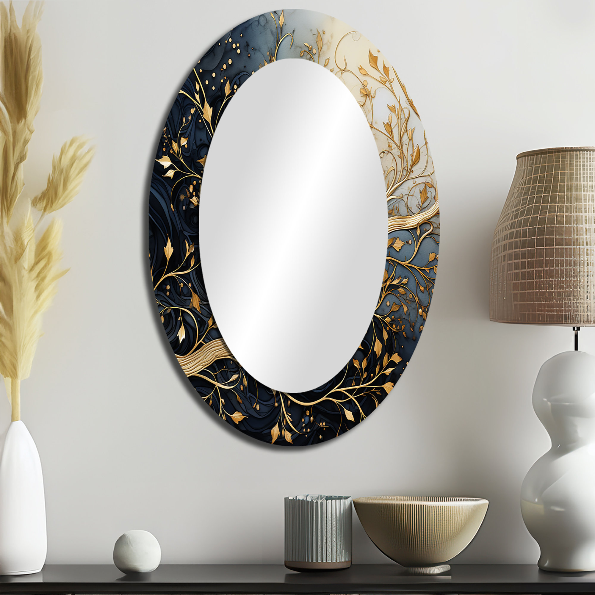 Dakota Fields Golden Branch Tree Luminous Tangle I - Gold Oval Wall ...