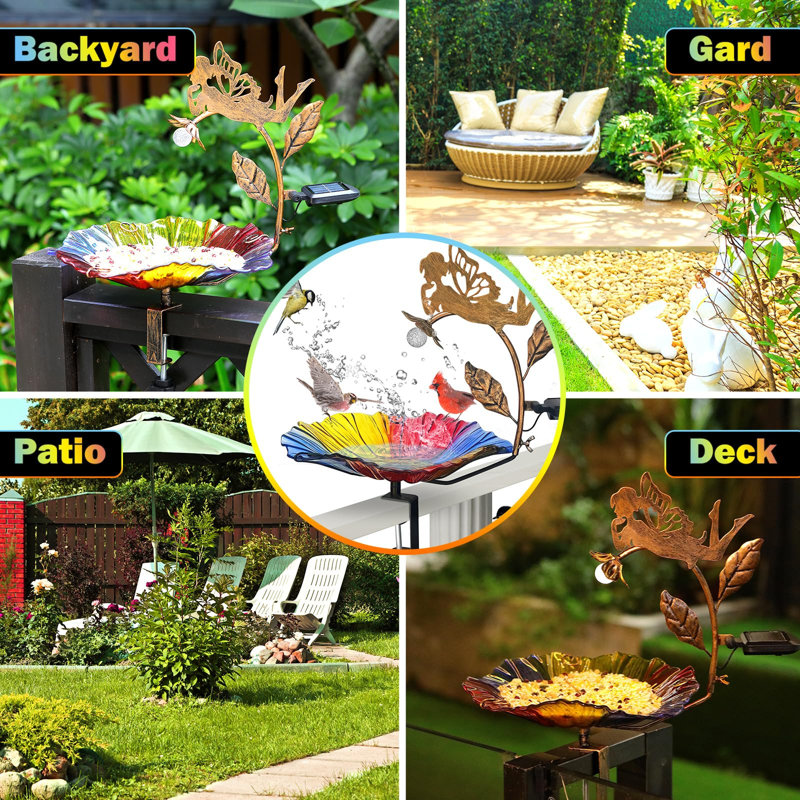 Red Barrel Studio® Solar Glass Colored Bird Bath | Wayfair