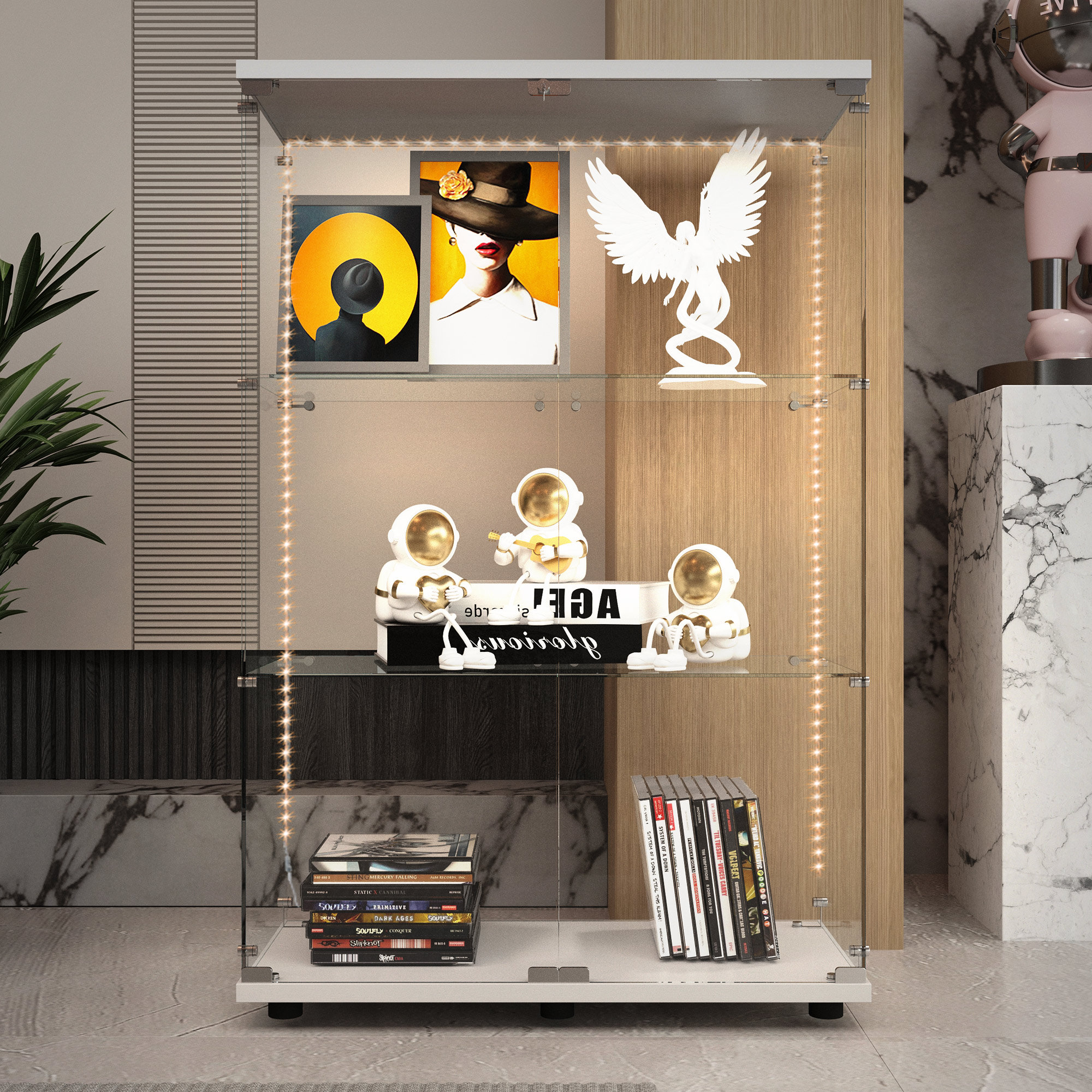 Orren Ellis Tempered Glass Display Cabinet with LED Light Strip, Music Sync & Motion Sensor ...