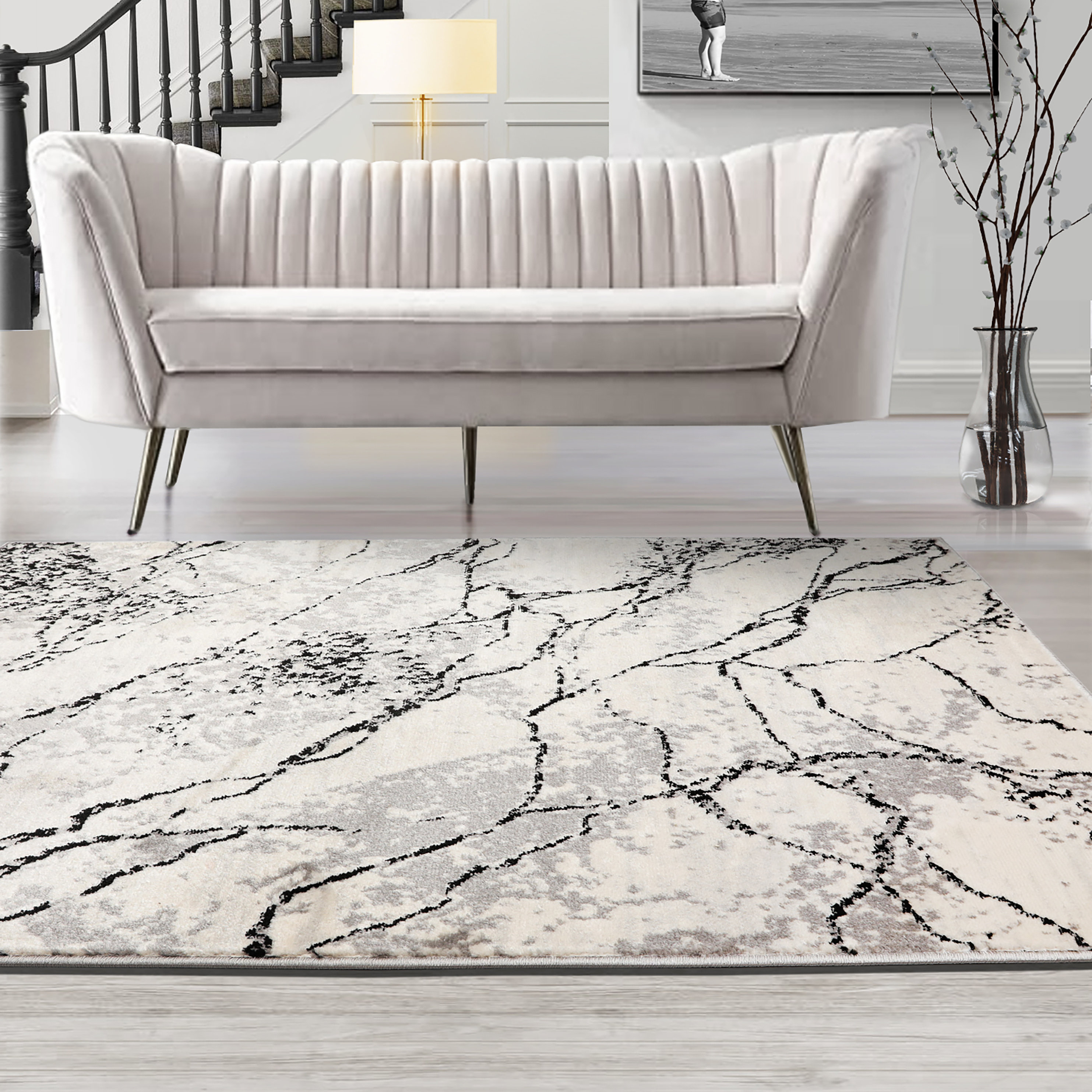 17 Stories Abstract Beige Area Rug | Wayfair