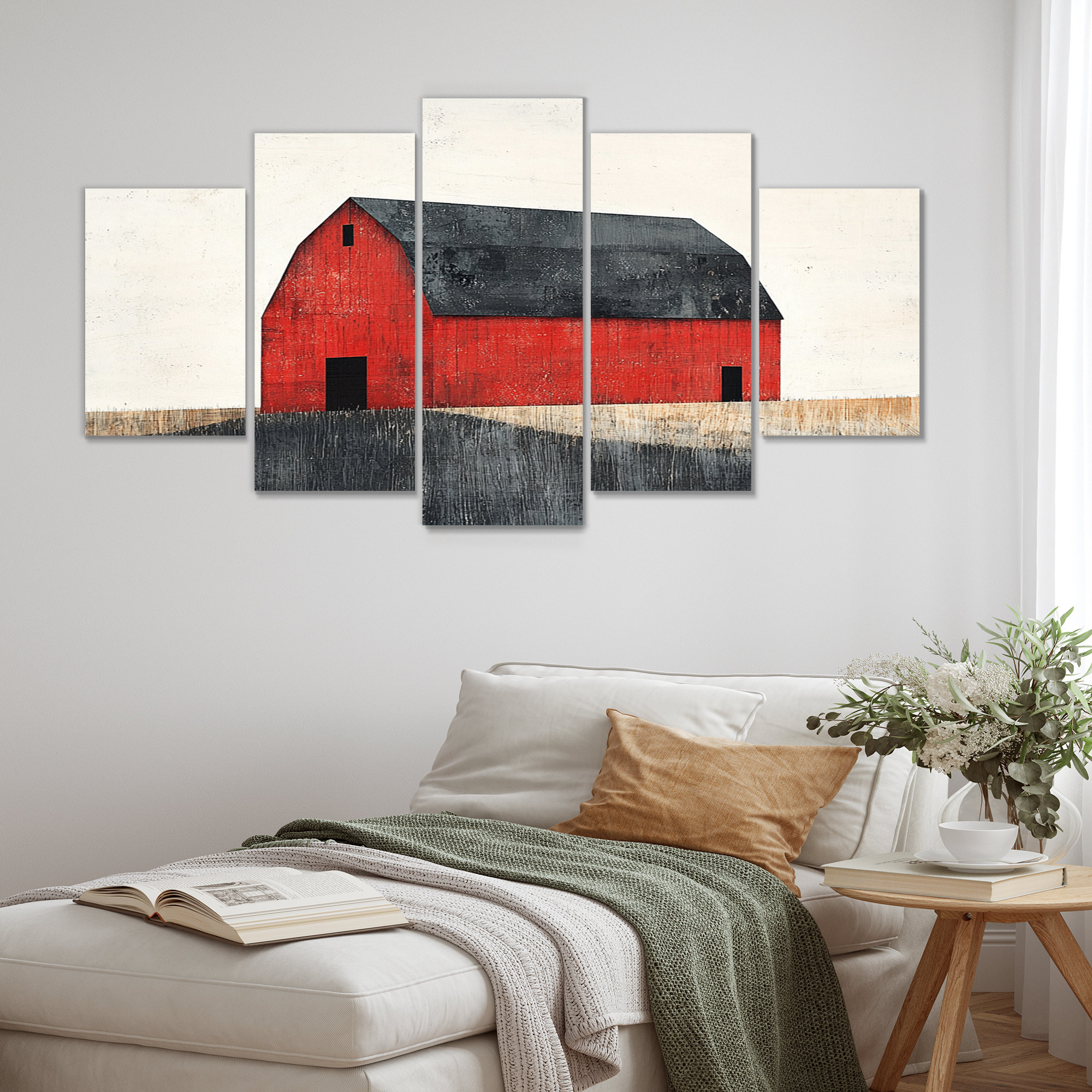 Gracie Oaks Red And Black Rustic Barn Landscape II - Farmhouse Canvas ...