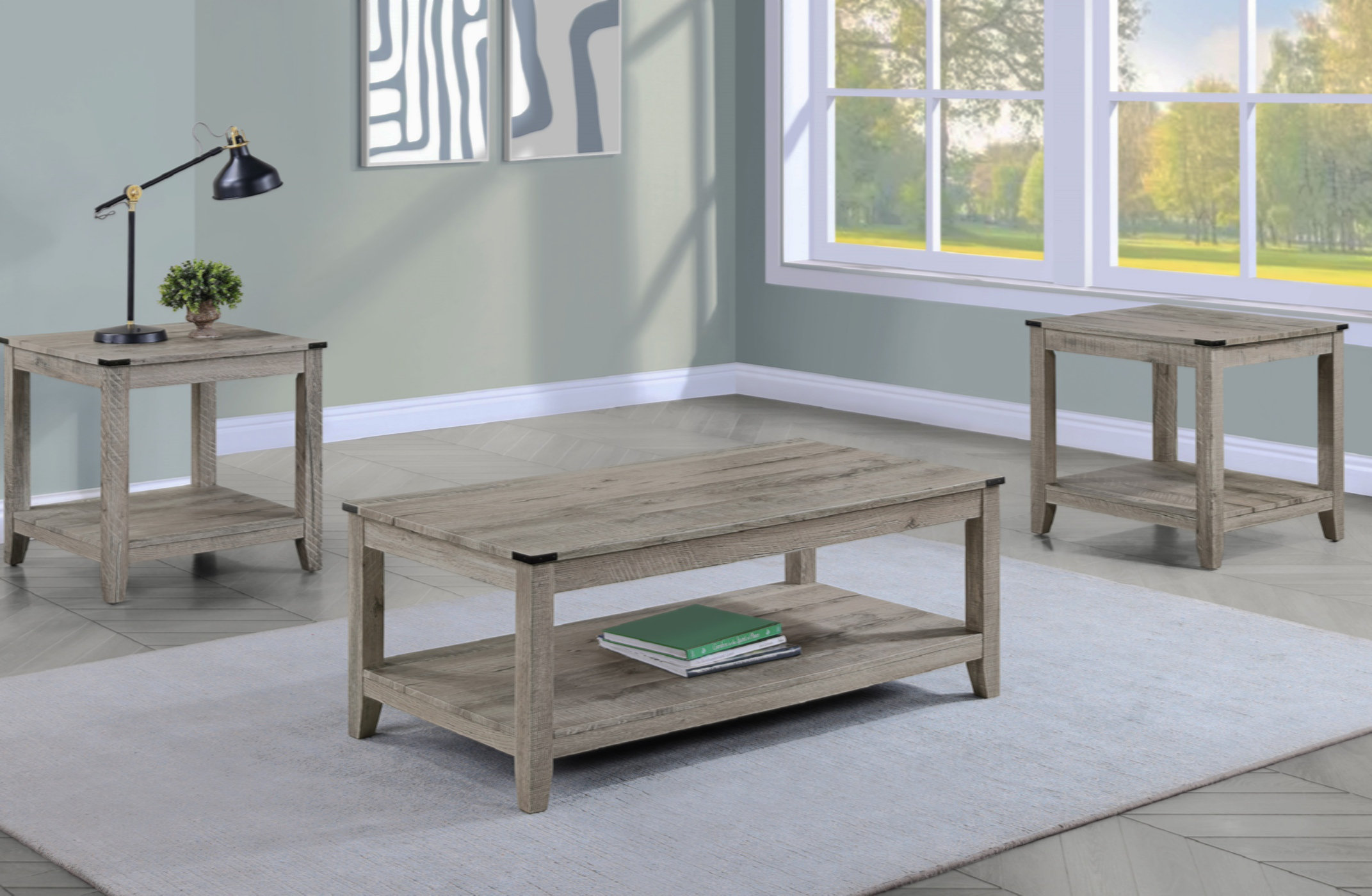 Gracie Oaks Rustic 3-Piece Cocktail Set Wooden Table Top Rectangular ...