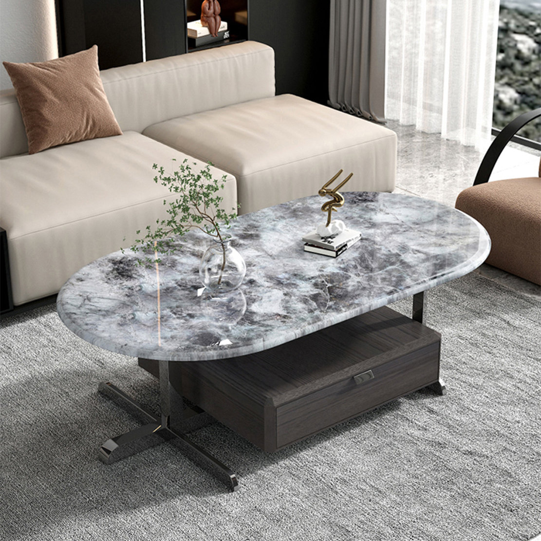 Wu's StylishVault Elliptical supercrystalline stone coffee table | Wayfair