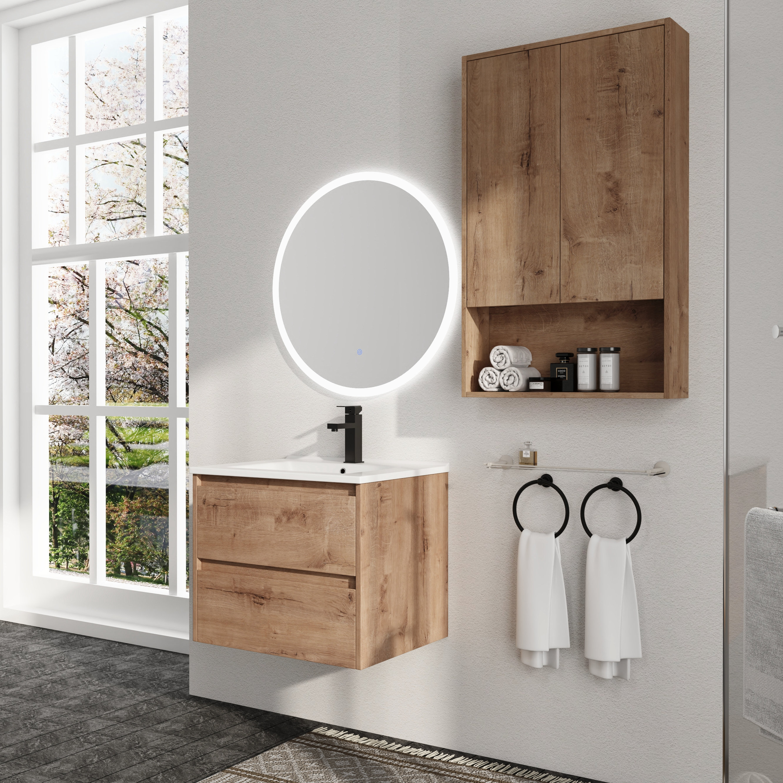 Latitude Run® Wall Mounted Vanity Set With Ceramic Top and 24 inch Side ...