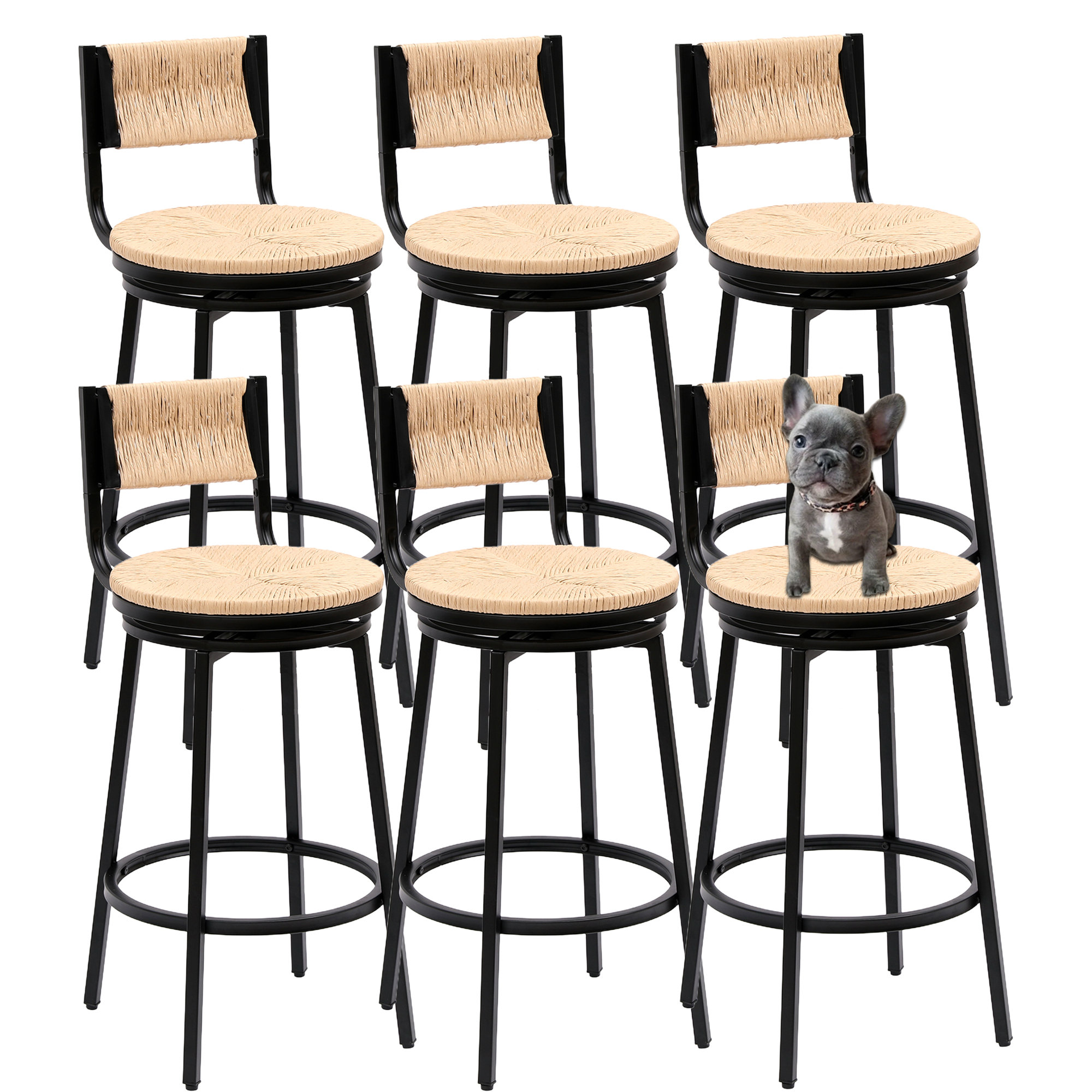 Hokku Designs Farmhouse Swivel Paper Rope Bar Stools with Metal Frame ...