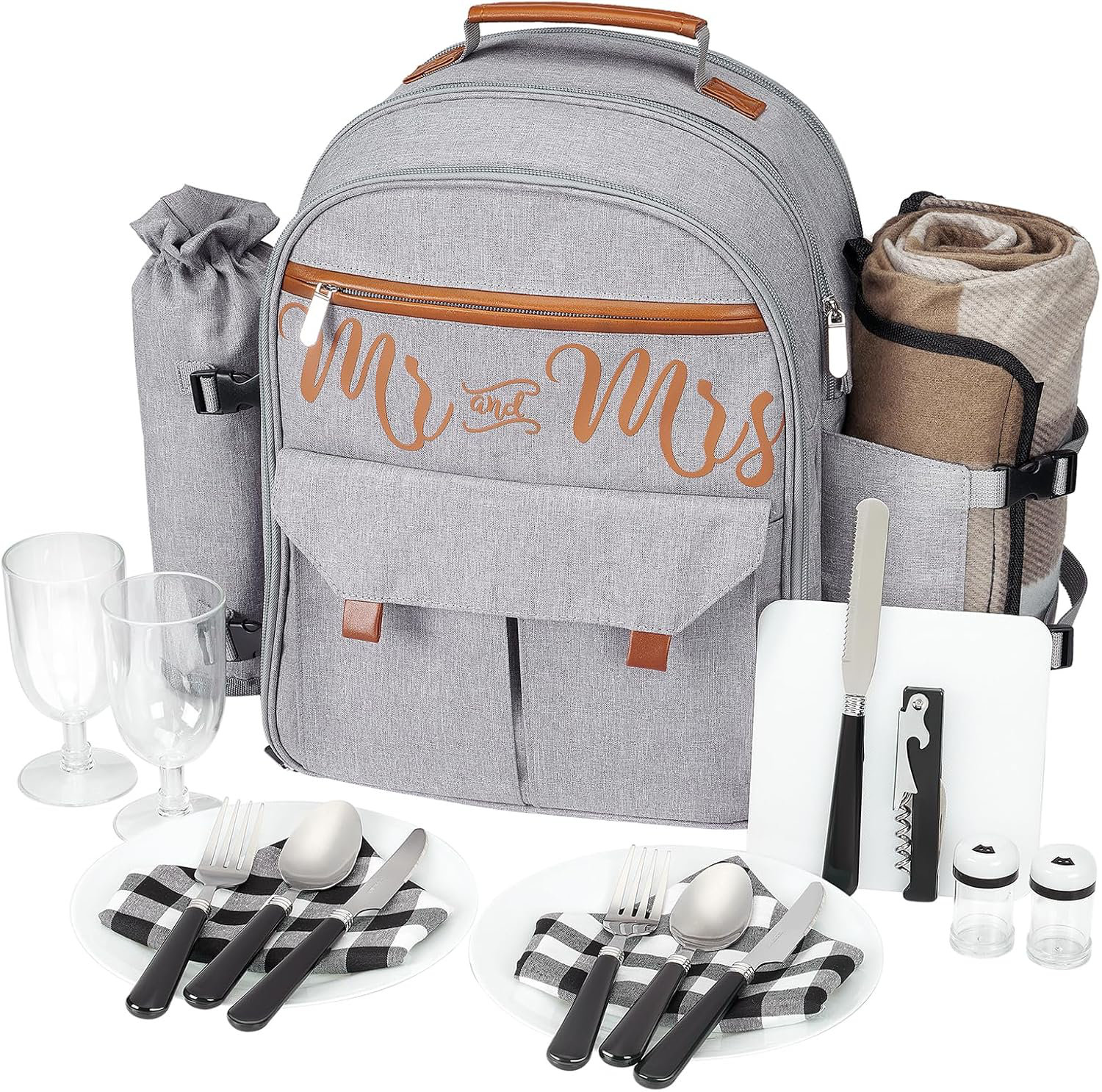 yitesiUSA 22L Picnic Basket Set, Grey Insulated Picnic Backpack For 2 ...