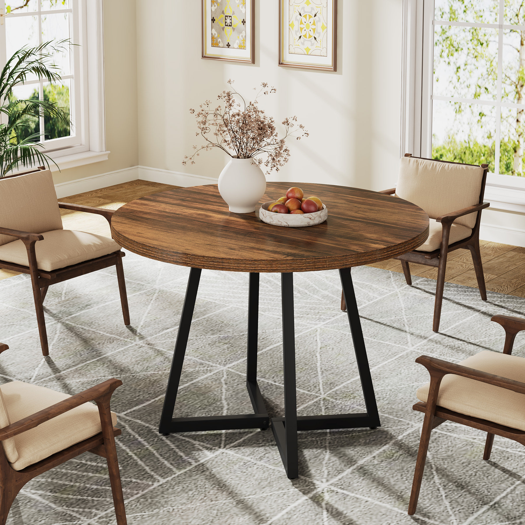 George Oliver 31.5" Small Round Kitchen Table, Industrial Dining Table ...