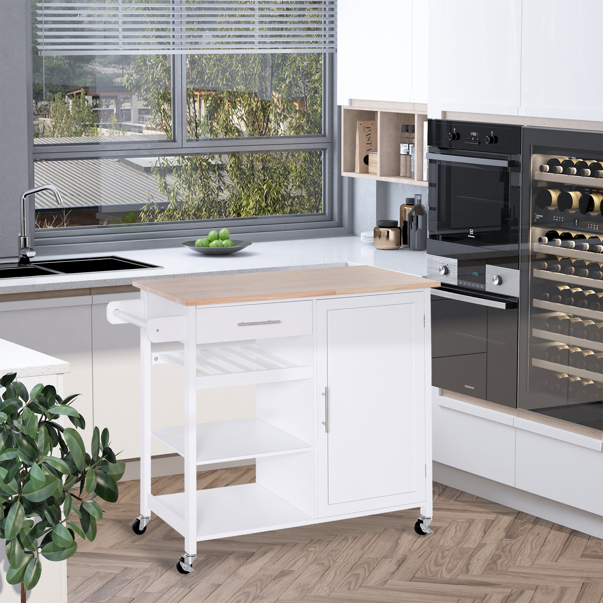Rosalind Wheeler Kyra Rolling Kitchen Cart with Solid Wood Top ...