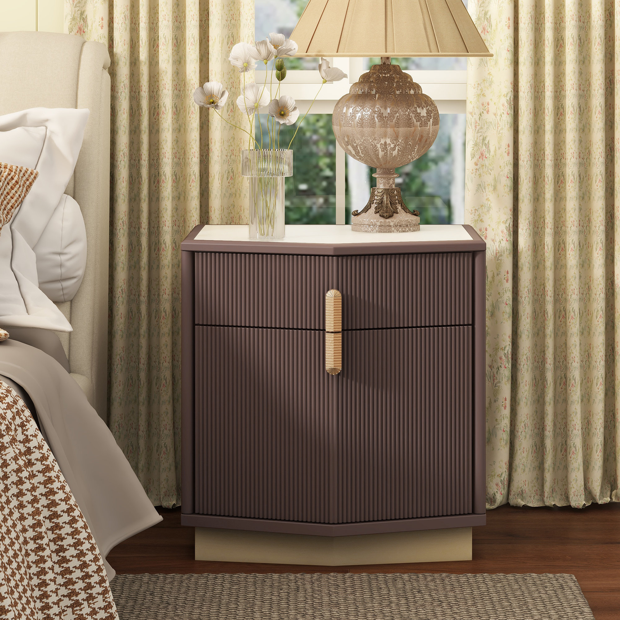 Mercer41 Aurelia Modern Textured Nightstand With Geometric Top And Dual ...
