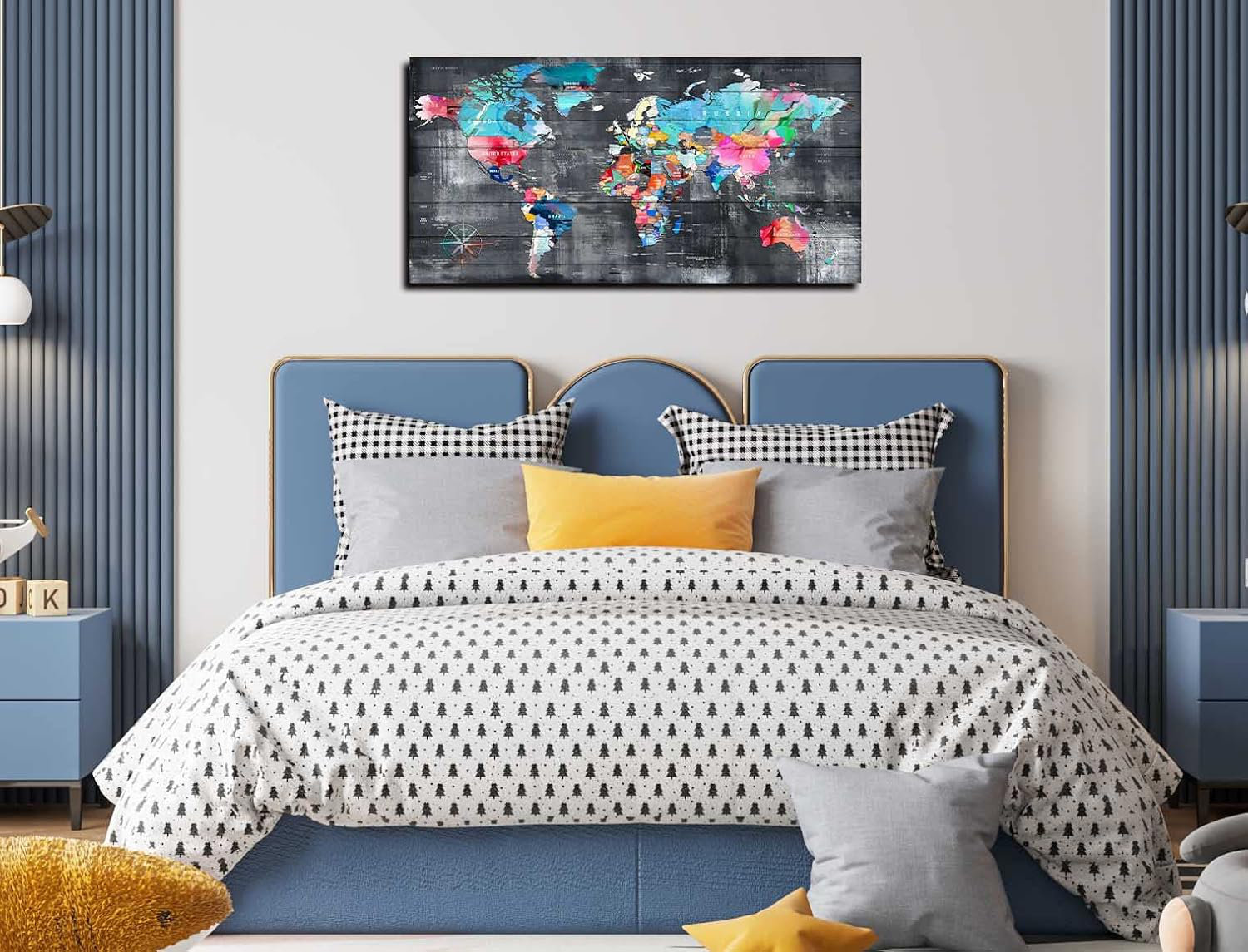 Longshore Tides Teal Bedroom Wall-Art - World Map Wall Decor - World ...