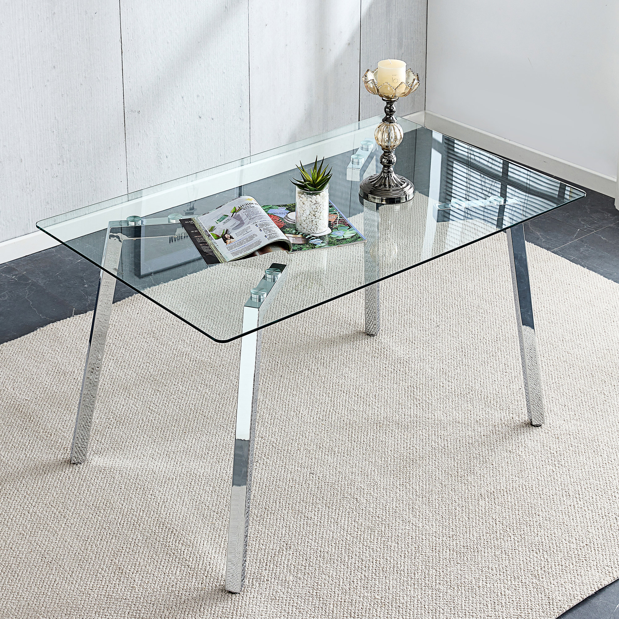Mercer41 Modern Minimalist Style Rectangular Glass Dining Table With ...