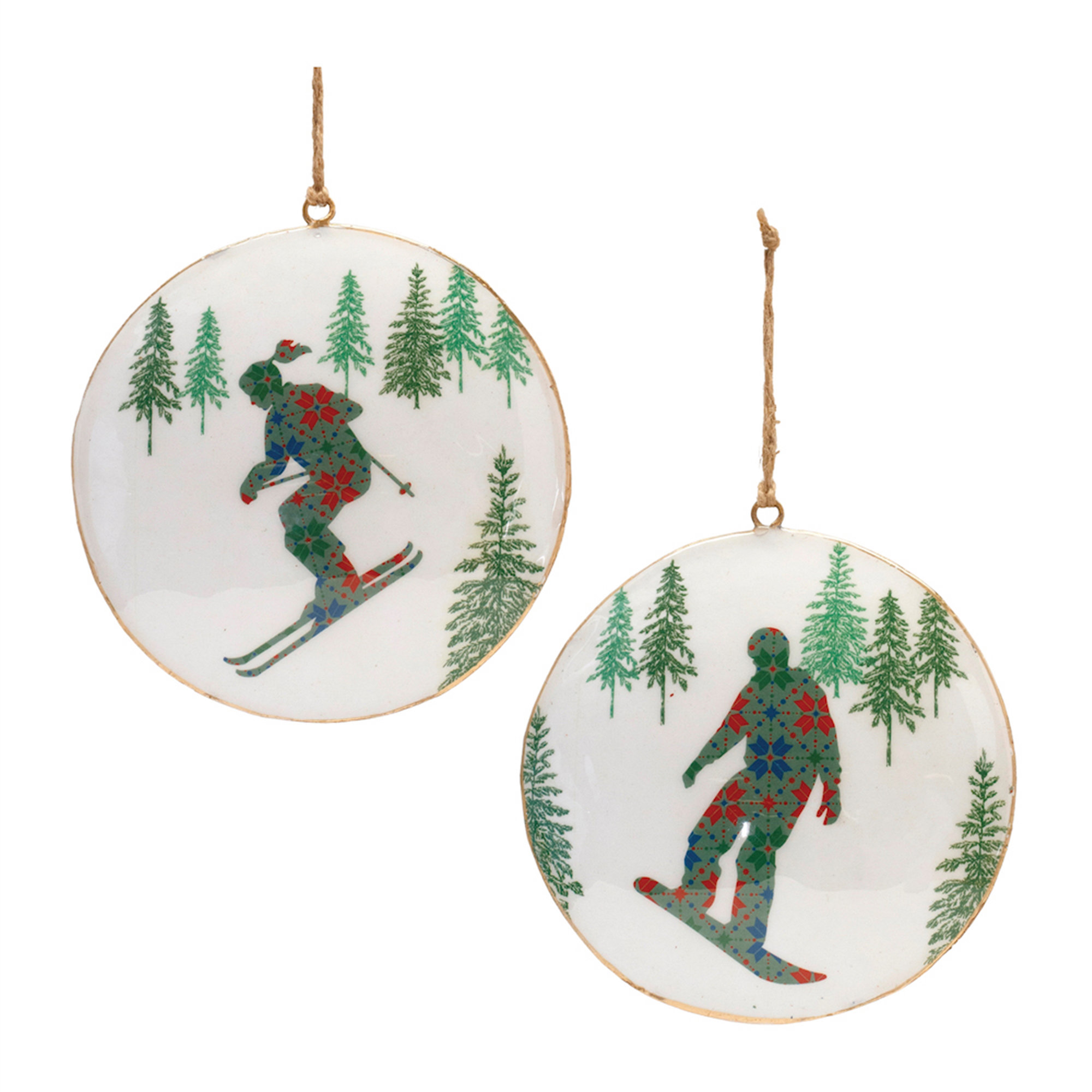 The Holiday Aisle® Metal Snowboard Forest Disc Ornament (Set of 6 ...