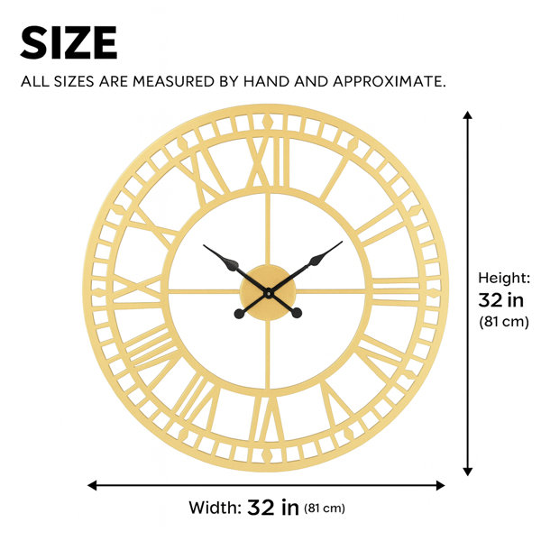 Ophelia & Co. Large 32 Inch Gold Metal Wall Clock, Oversized Farmhouse ...