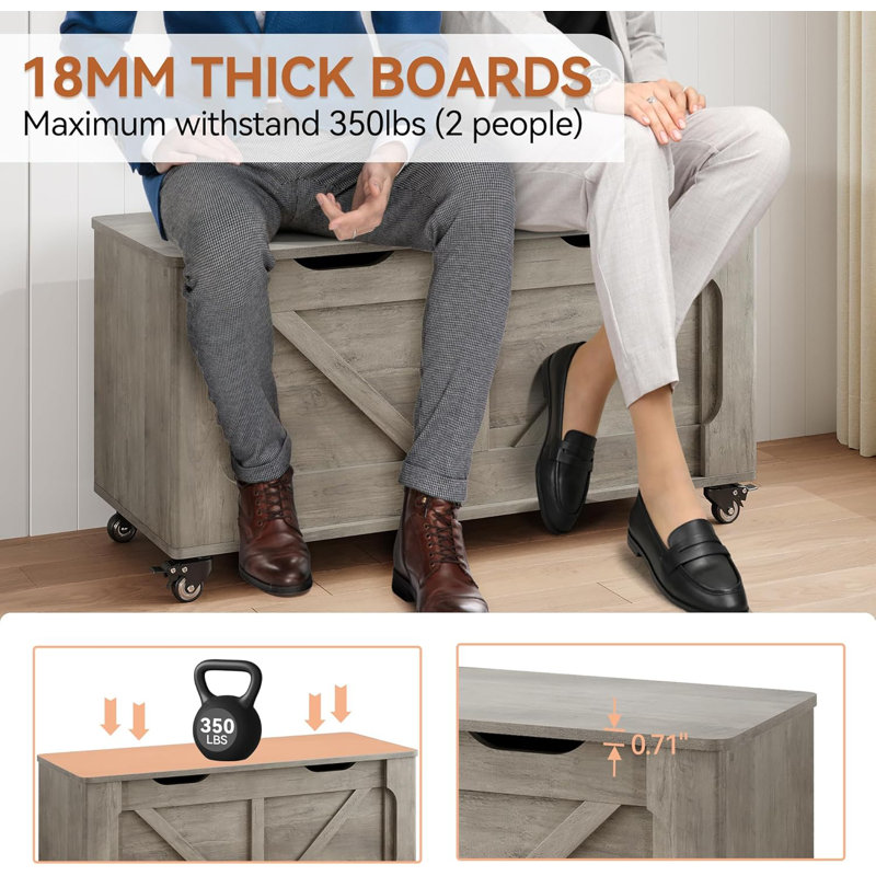 August Grove® Storage Chest, Wooden Storage Bench With 4 Wheels, 39.4 ...