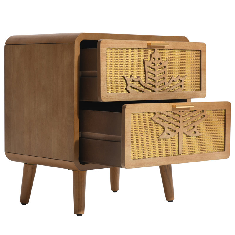 Bayou Breeze Camiya Solid Wood Handcrafted Nightstand with 2 Drawer ...