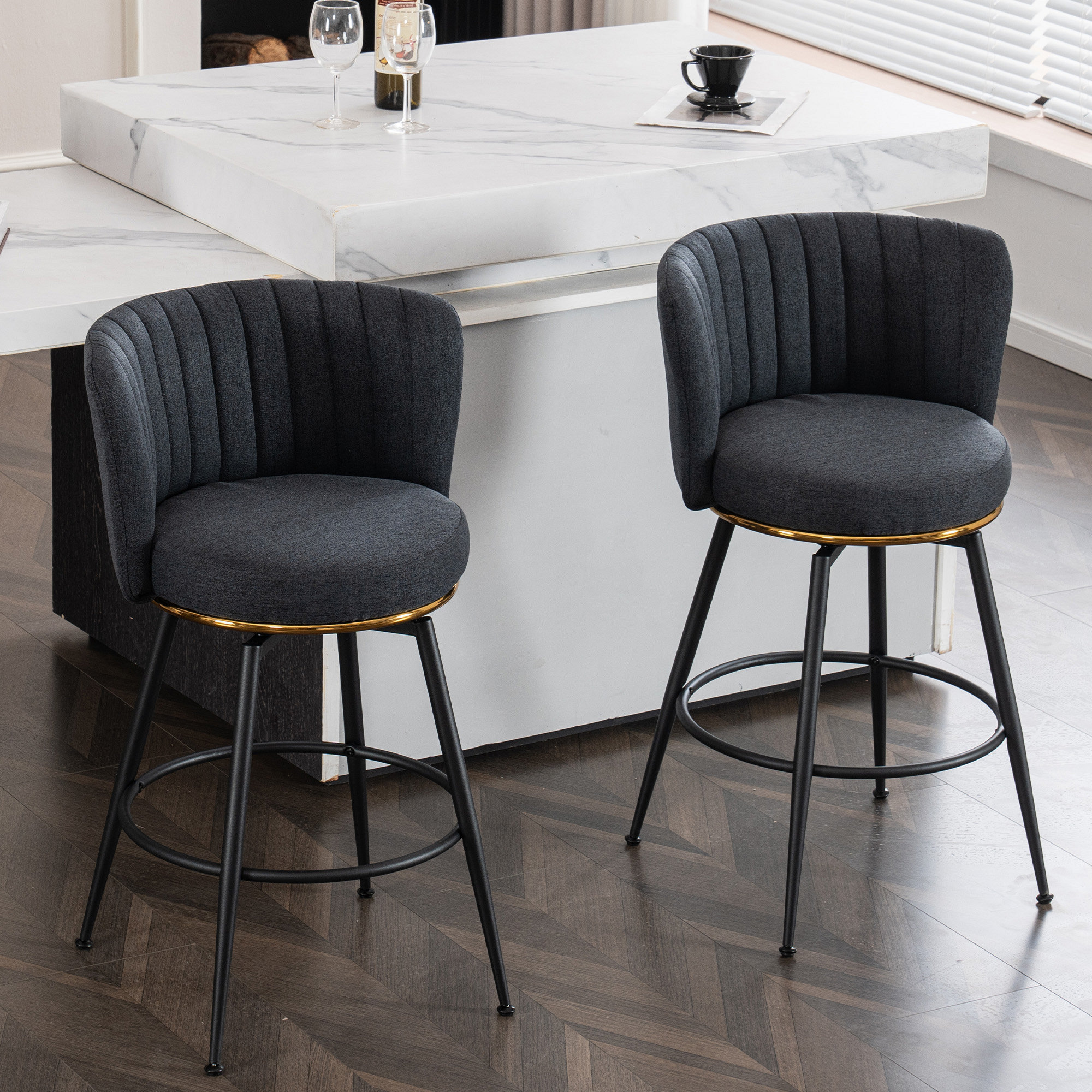 George Oliver Set Of 2 Swivel Bar Stools - High-Back, Adjustable ...