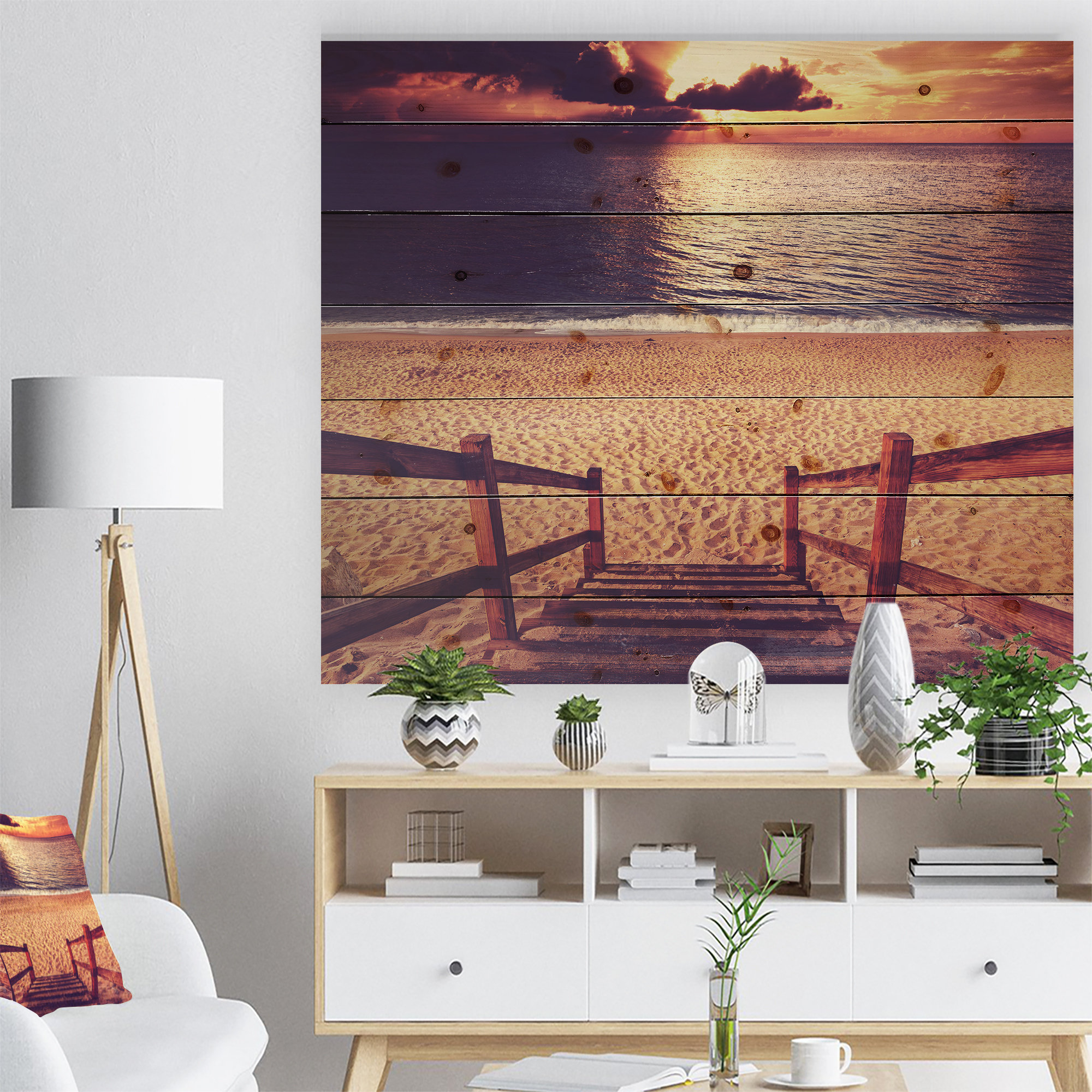 Highland Dunes Wood Boardwalk In Beach At Evening Wood Boardwalk In ...