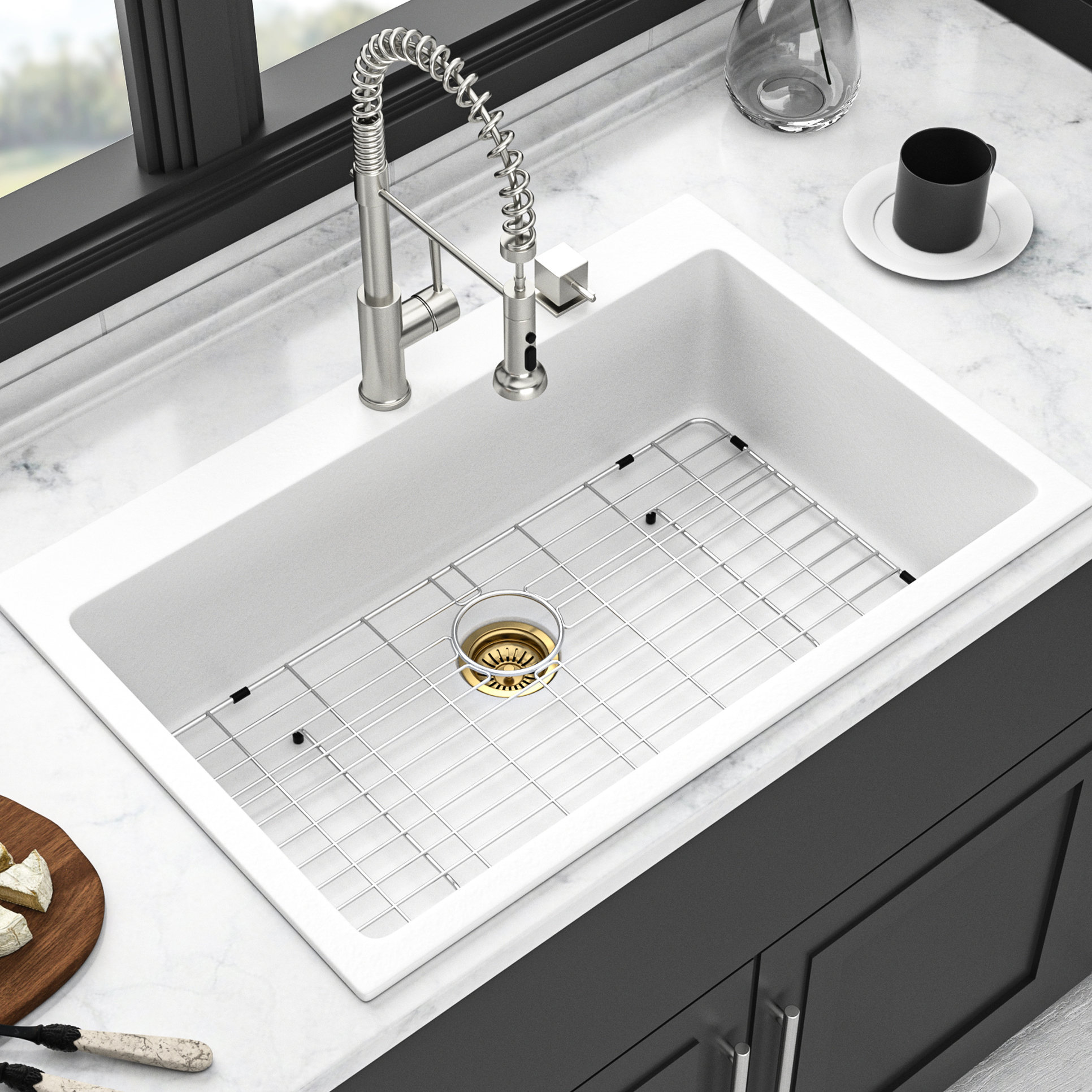xingguangya White 33X22" Quartz Kitchen Sink, Advanced Composite ...