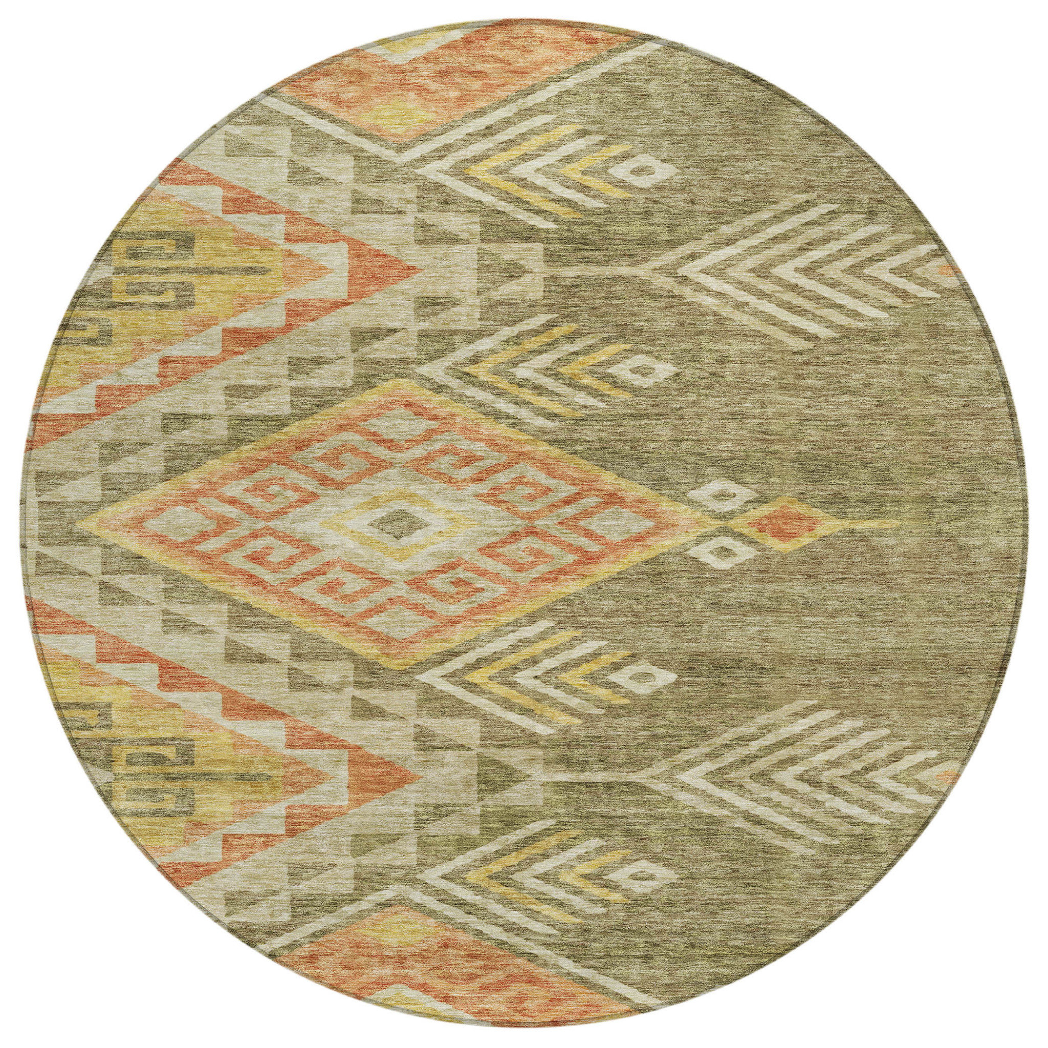 HomeRoots 8' Green And Terra Cotta Round Southwestern Washable Indoor ...