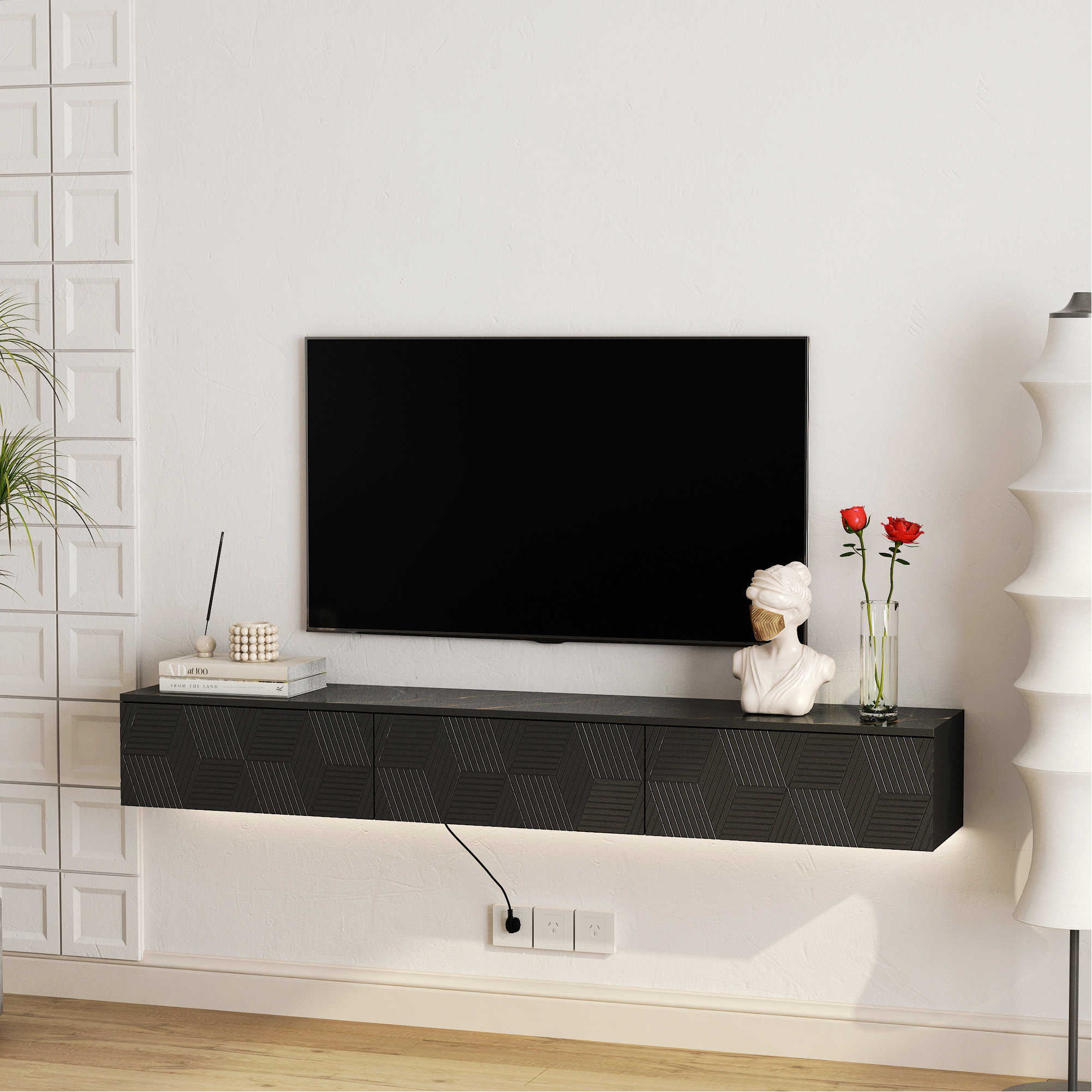 Latitude Run® Floating TV Stand, Wall Mounted TV Stand With 16 Color ...