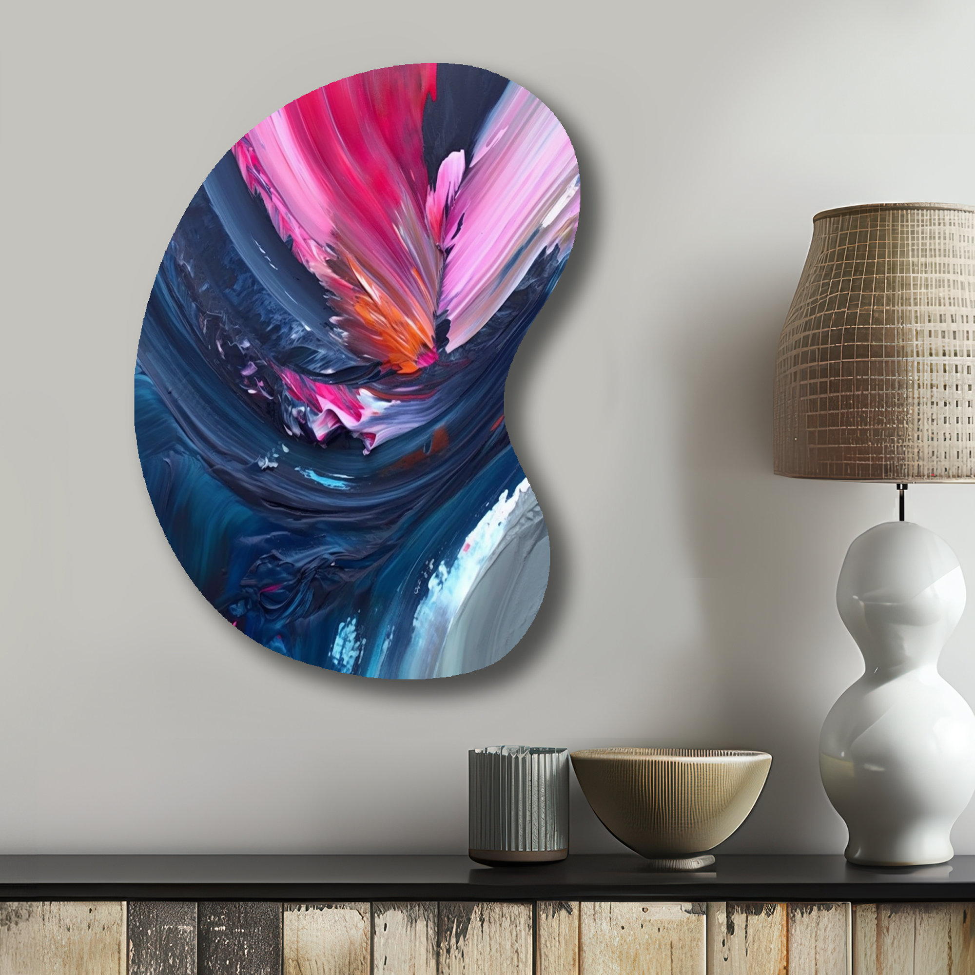 Design Art Blue And Pink Textured Art - Abstract Boom Shape ...