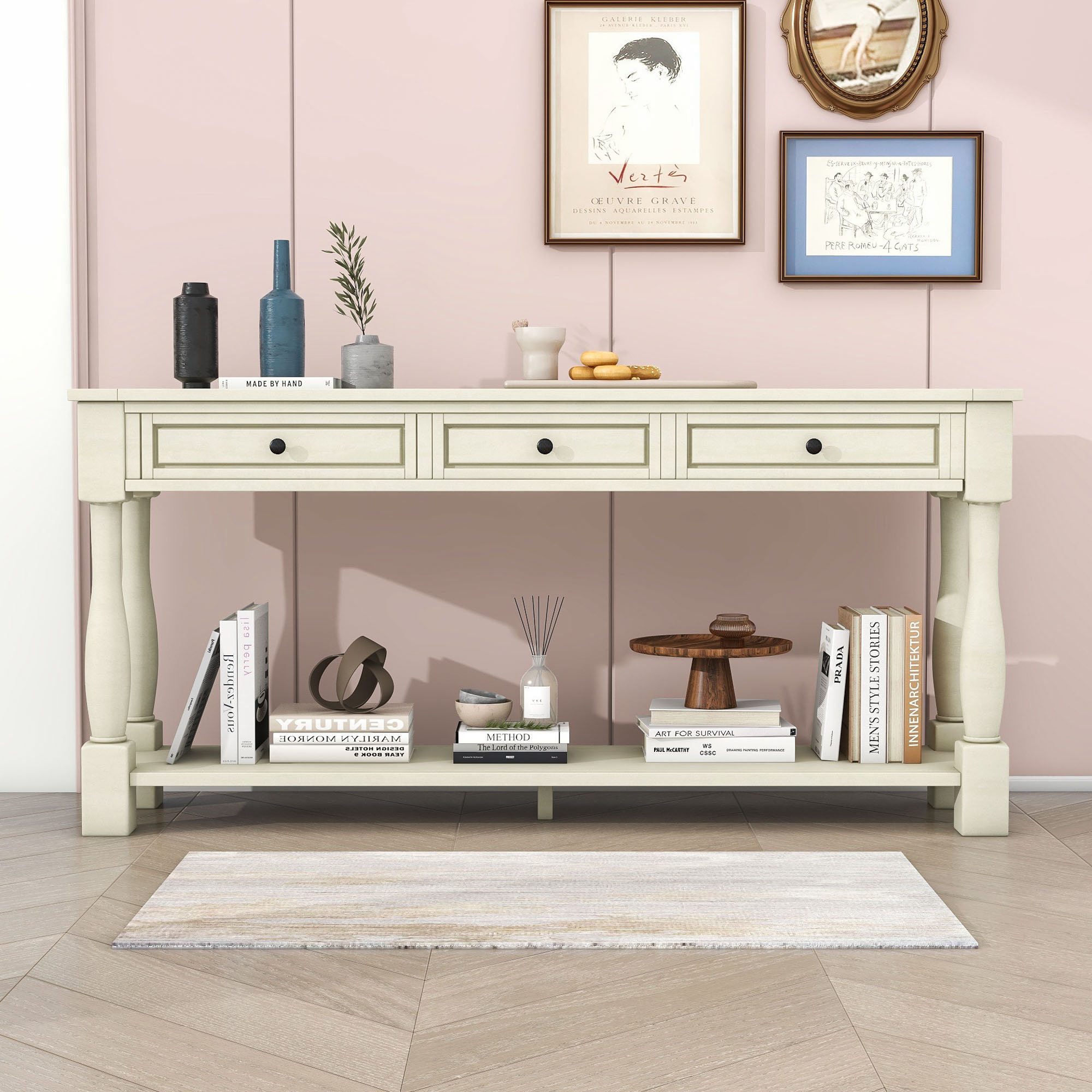 Alcott Hill Mediterranean Wood Console Table with Storage Drawers and ...
