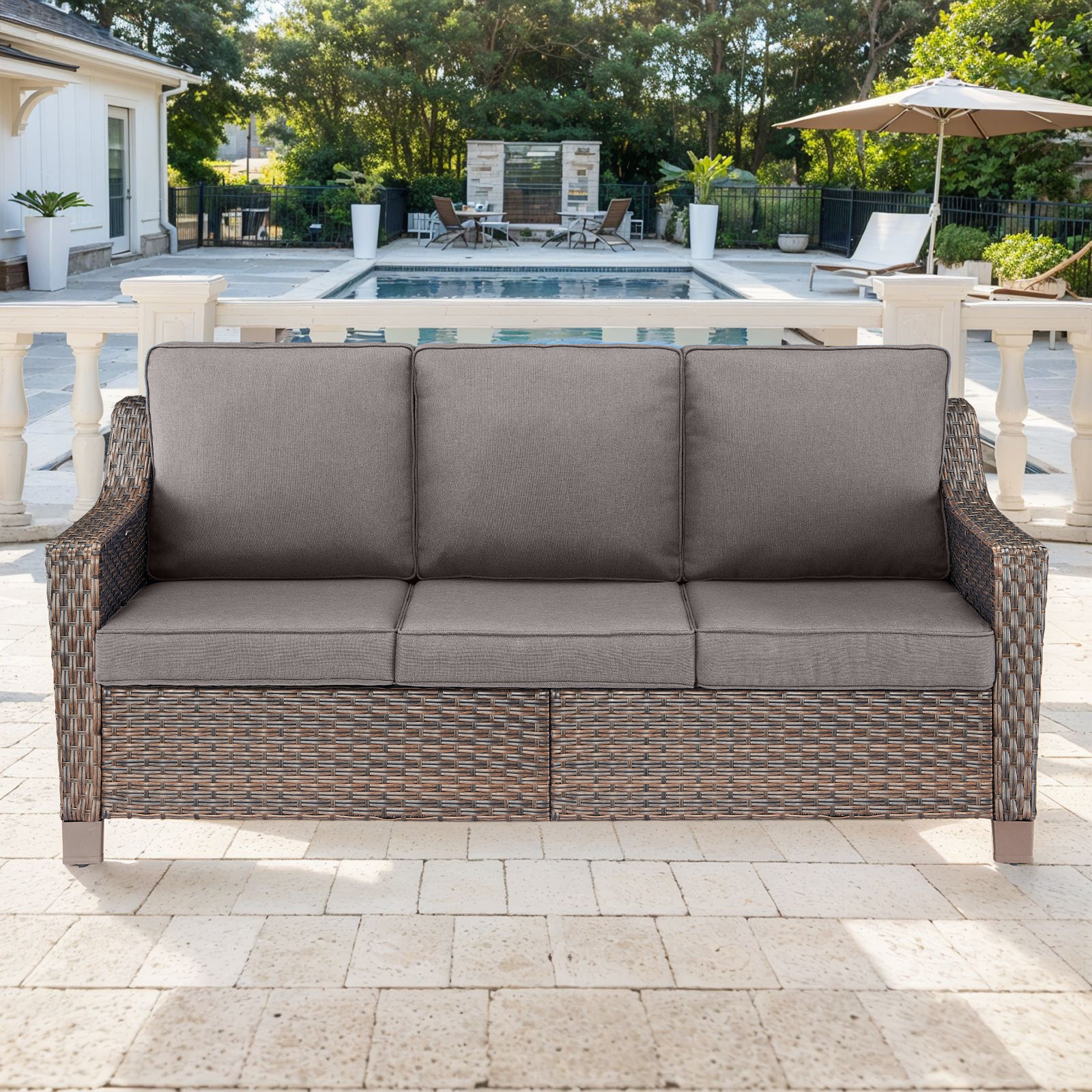 Winston Porter Jenesys Premium Outdoor 3-Seat Wicker Sofa With ...